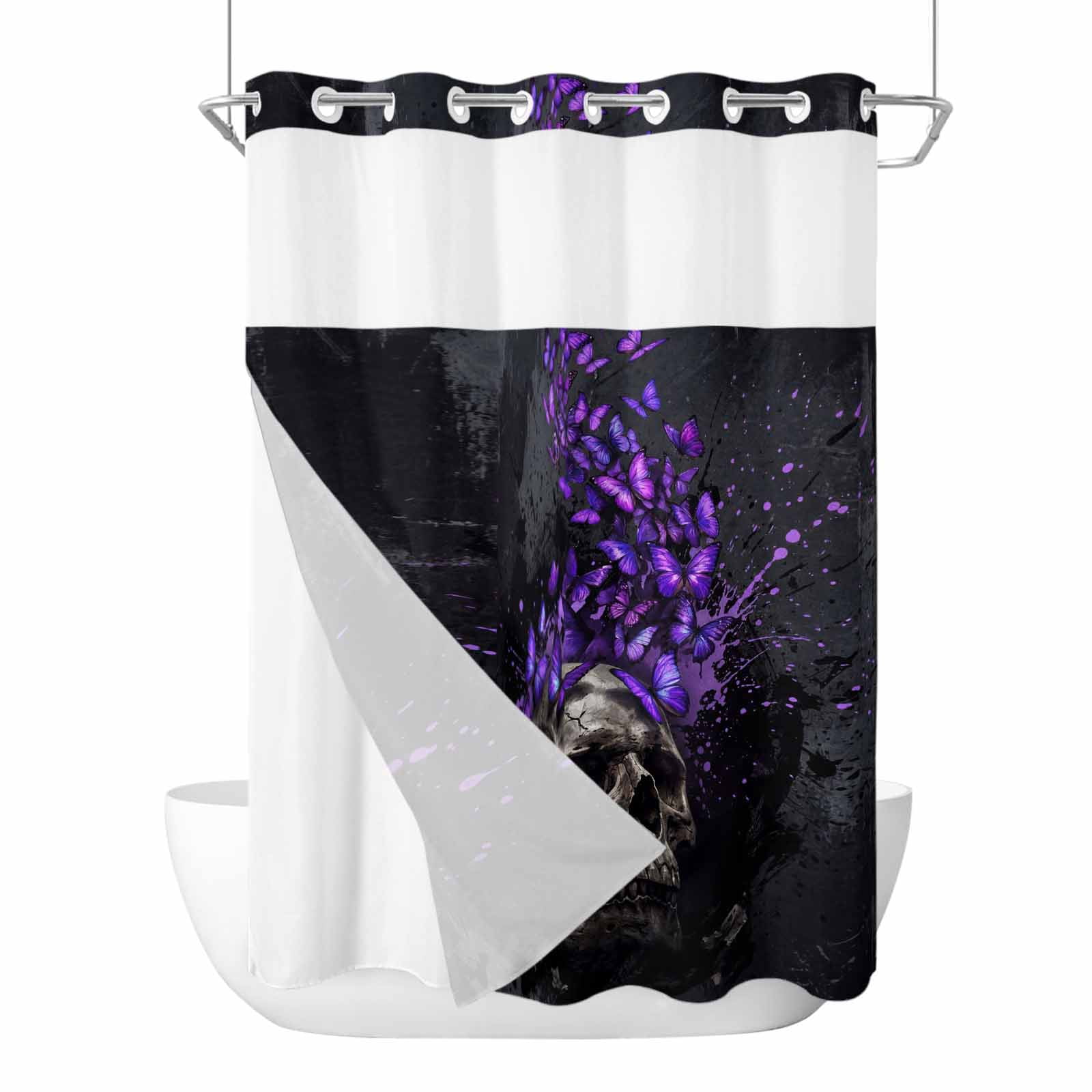 Abstract Skull No Hook Shower Curtain and Snap in Liner Set, Night ...