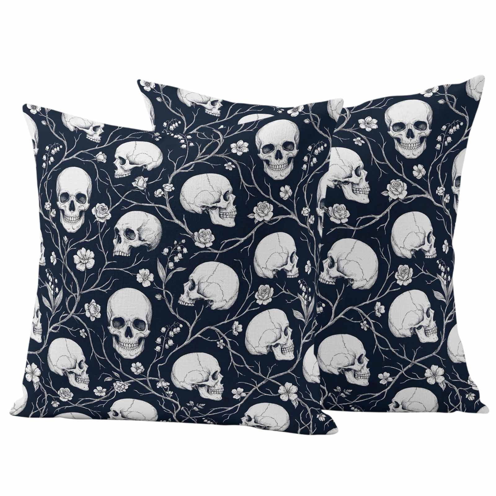 Abstract Skull Outdoor Pillow Covers Set of 2 Romantic Navy Blue White ...