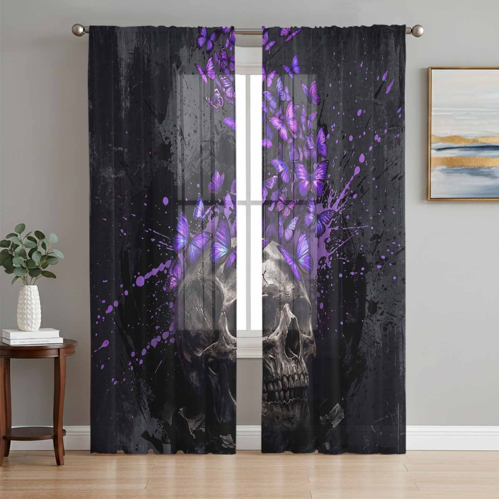 Abstract Skull Sheer Curtains for Living Room Bedroom, Night Mysterious ...