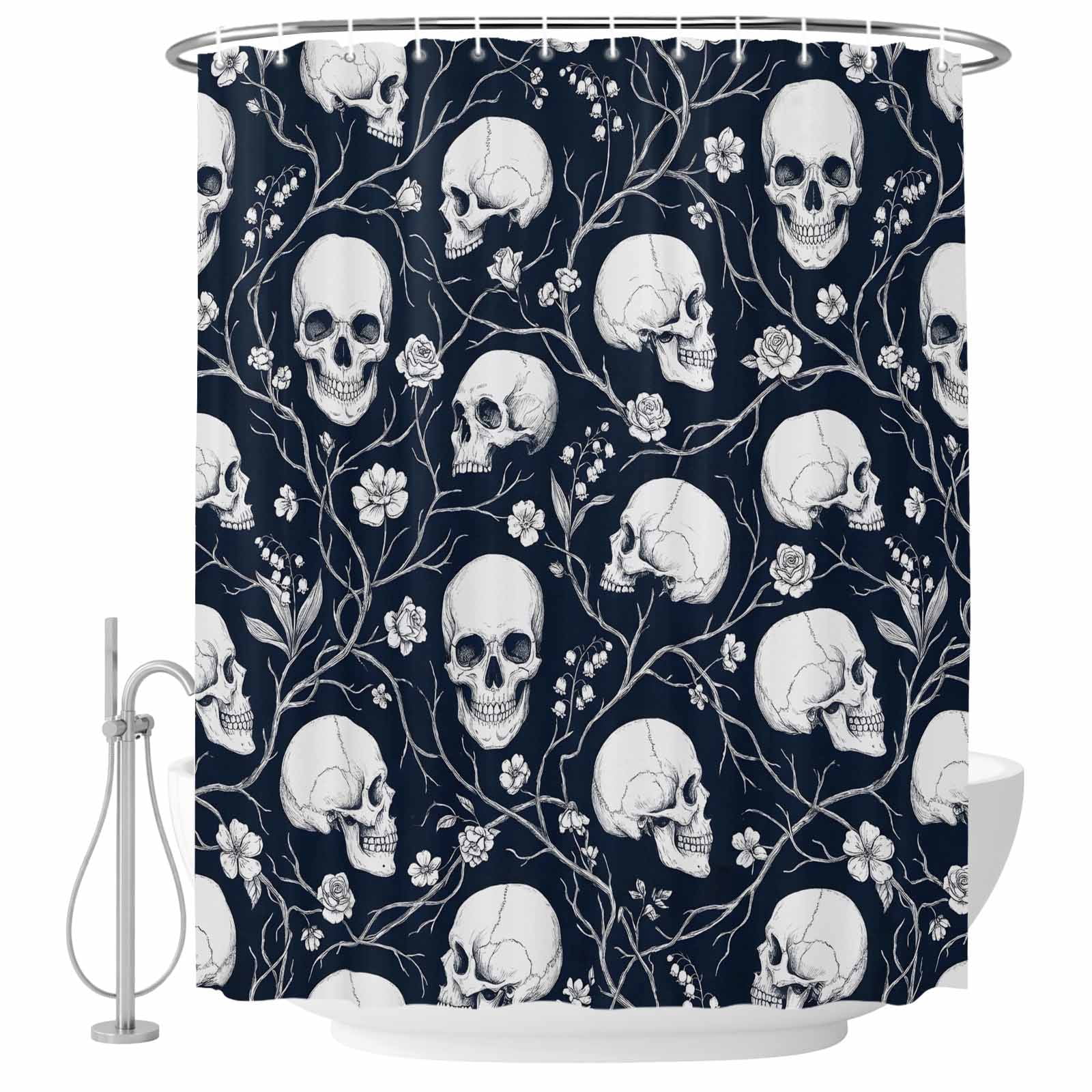 Abstract Skull Shower Curtain for Bathroom, Romantic Navy Blue White ...