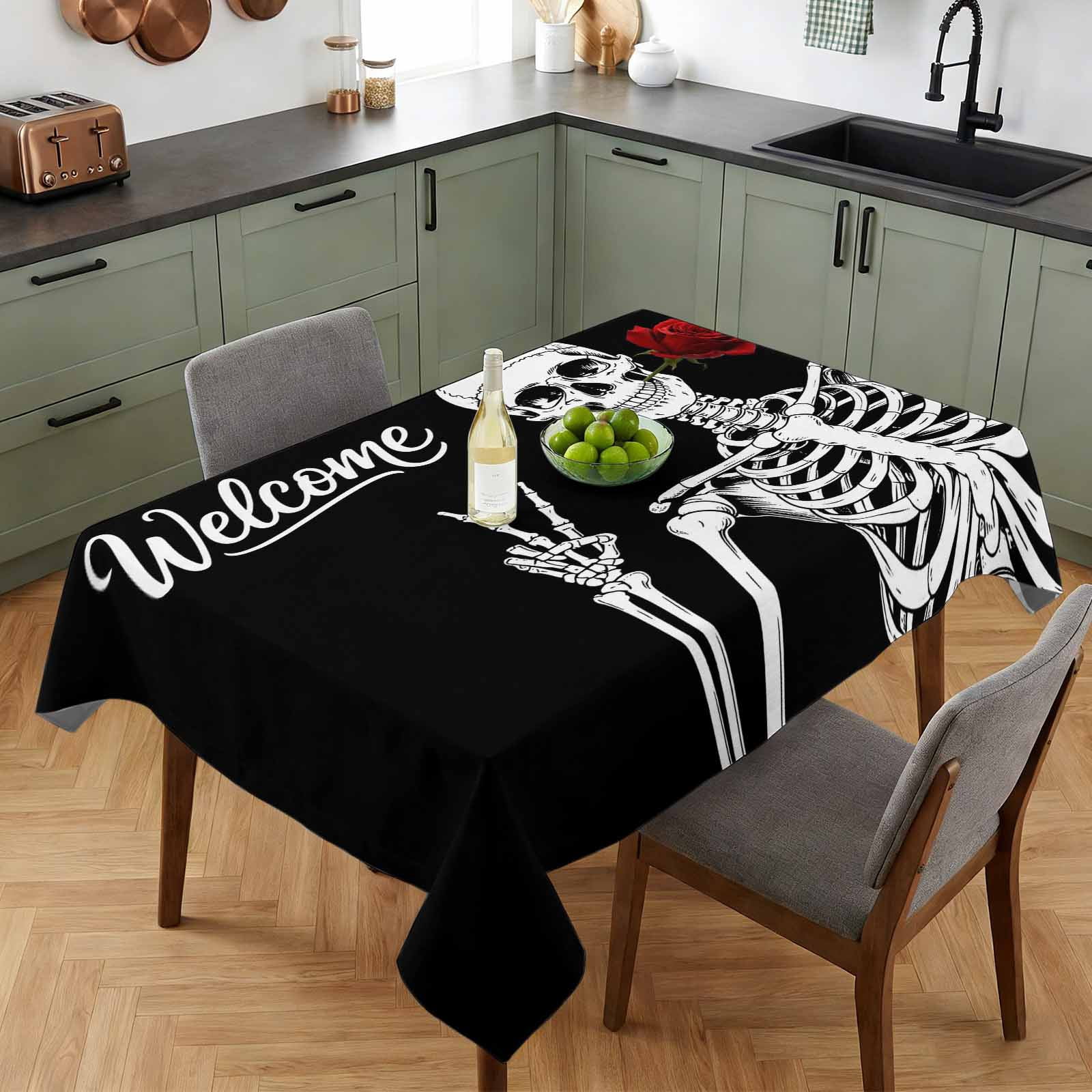 Abstract Skull Skeletons Rose Table Cloth 52x70in, Waterproof Rectangle ...