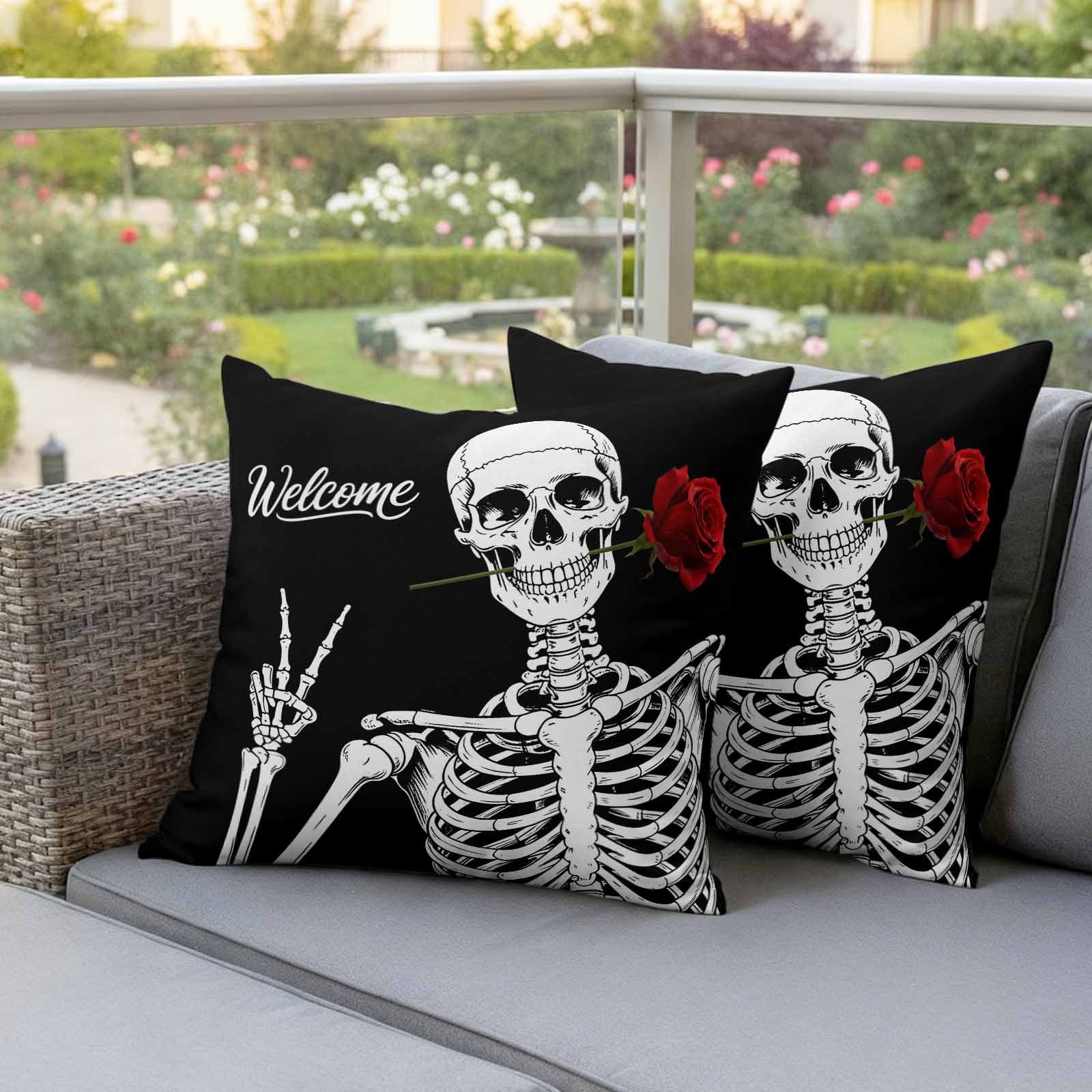 Abstract Skull Skeletons Rose Waterproof Throw Pillow Covers Set of 2 ...