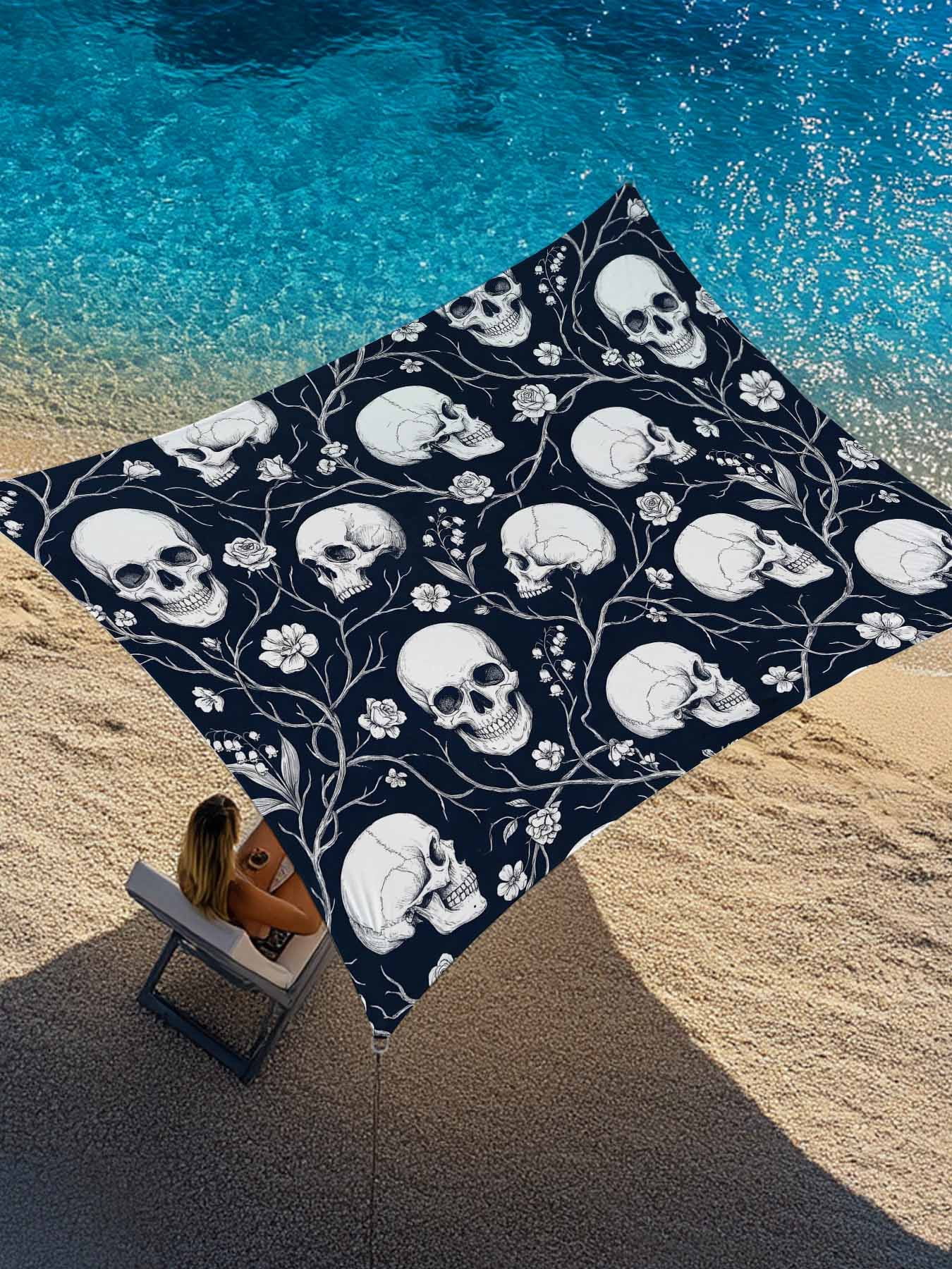 Abstract Skull Sun Shade Sail 8' x 10', Romantic Navy Blue White Vines ...