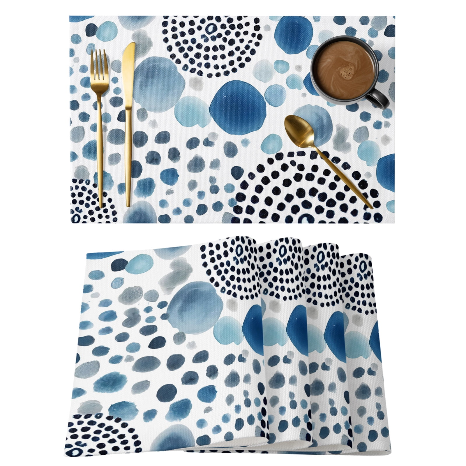 Abstract Sky Blue Ink Dots Placemats Set of 4 Boho Minimalist Middle ...