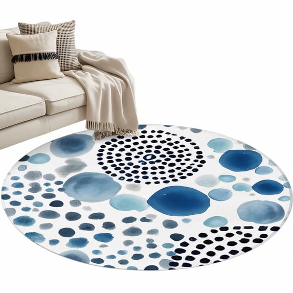 Abstract Sky Blue Ink Dots Round Rug 3.3ft Washable Circle Entryway ...
