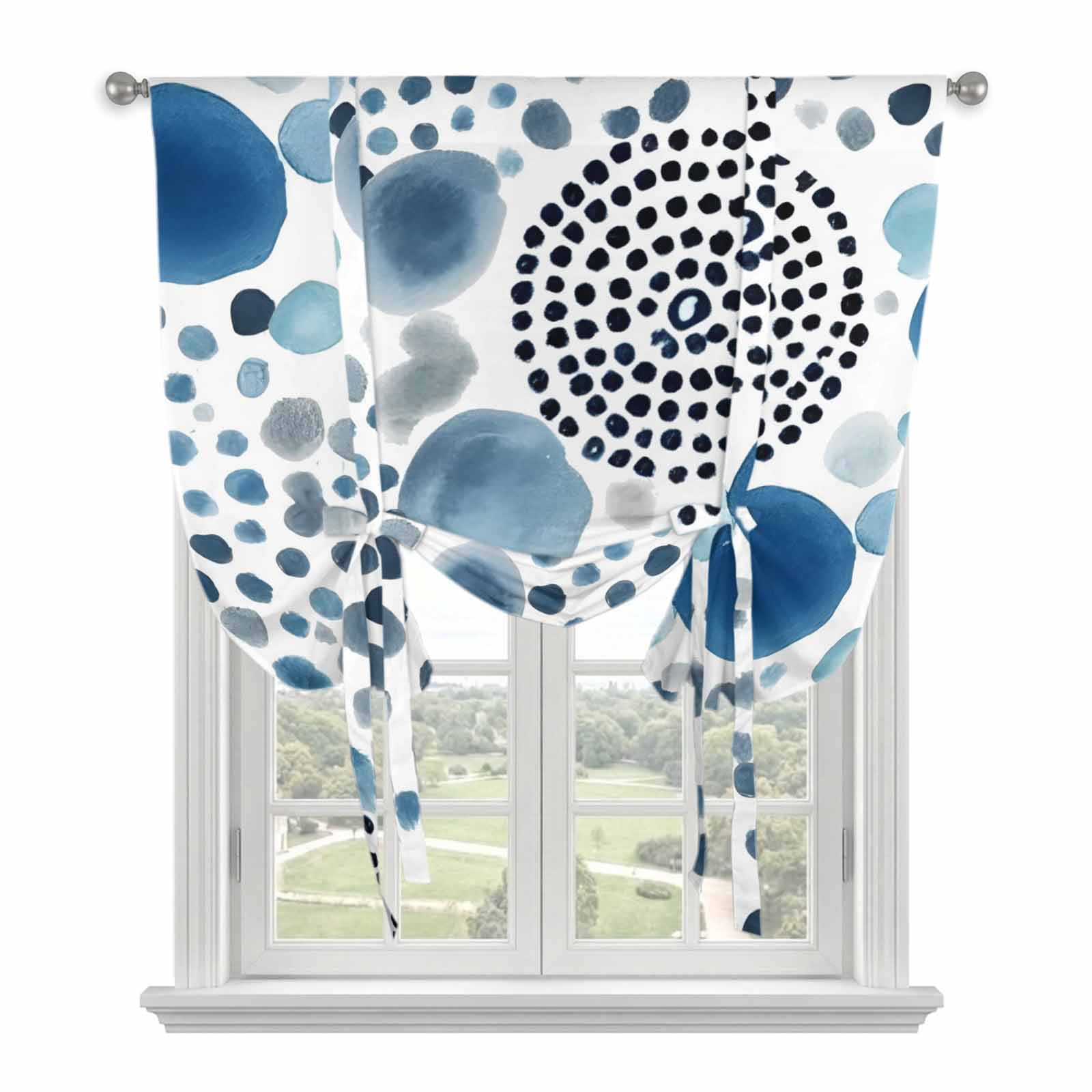 Abstract Sky Blue Ink Dots Tie Up Curtains for Window, Thermal ...