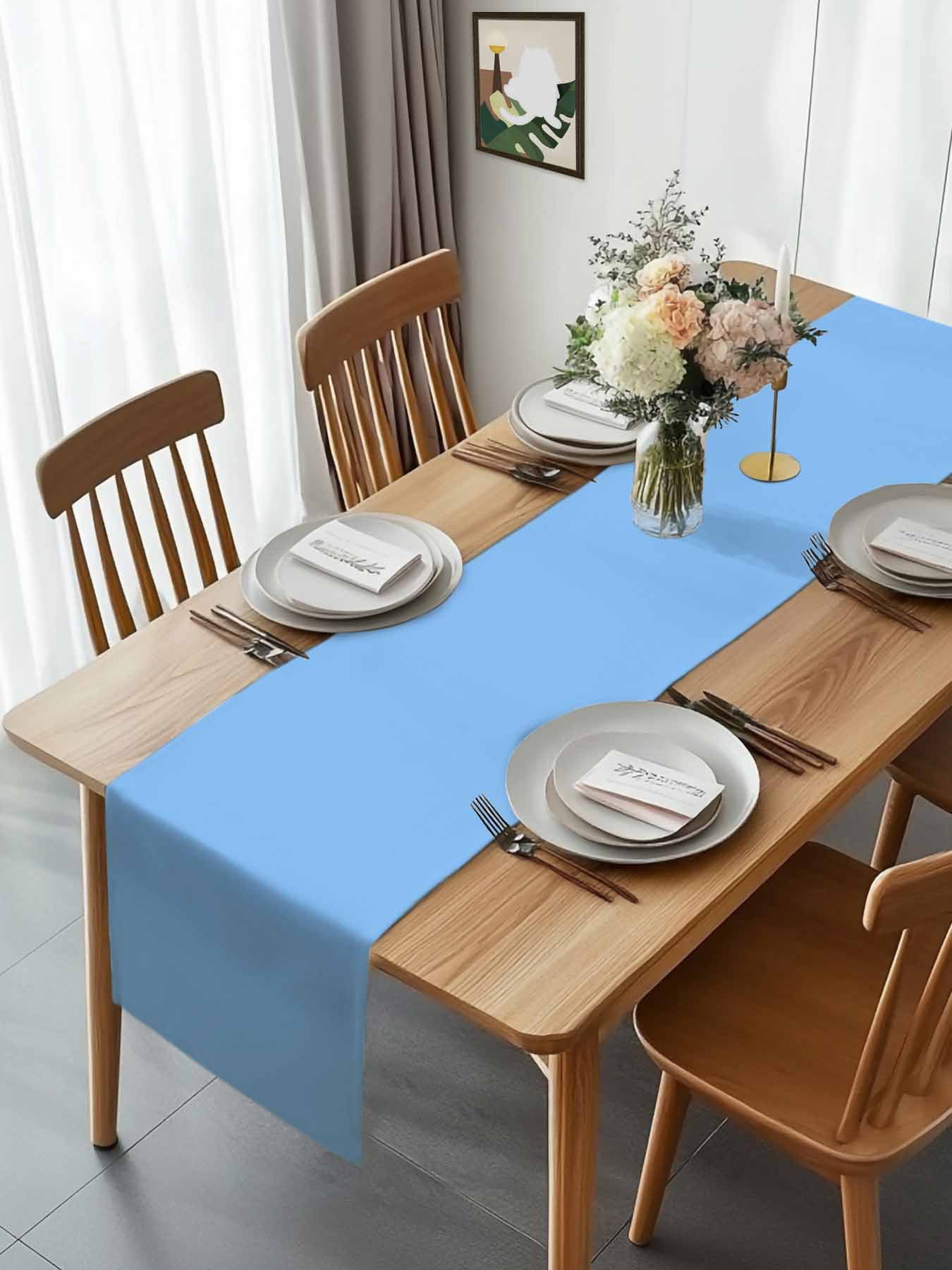 Abstract Sky Blue Theme Table Runner 13x70in Non-Slip Cotton Linen ...