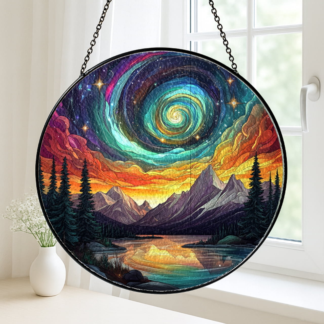 Abstract Sky Glass Style Window Decor, Decorative Hanging Light Catcher ...