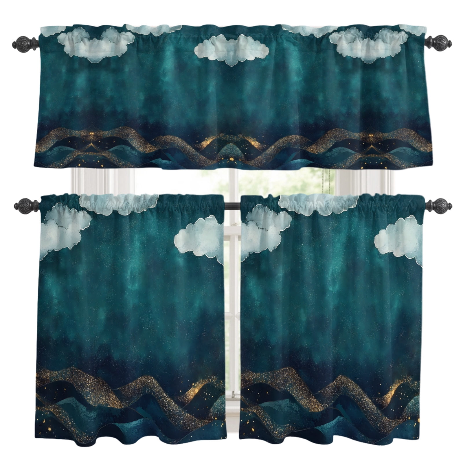 Abstract Sky Kitchen Curtains Valance and Tier Set Cloud Wave Rod ...