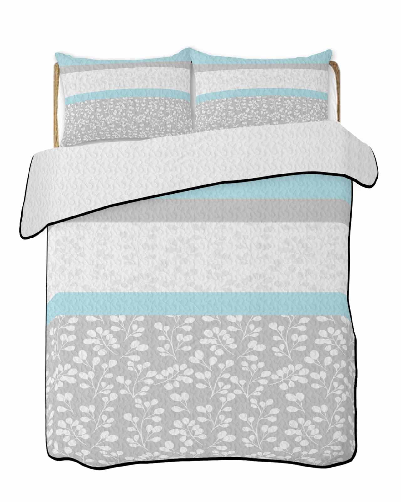 Abstract Sky Quilts Bedding Set King Size Blue Grey Stripes Floral ...
