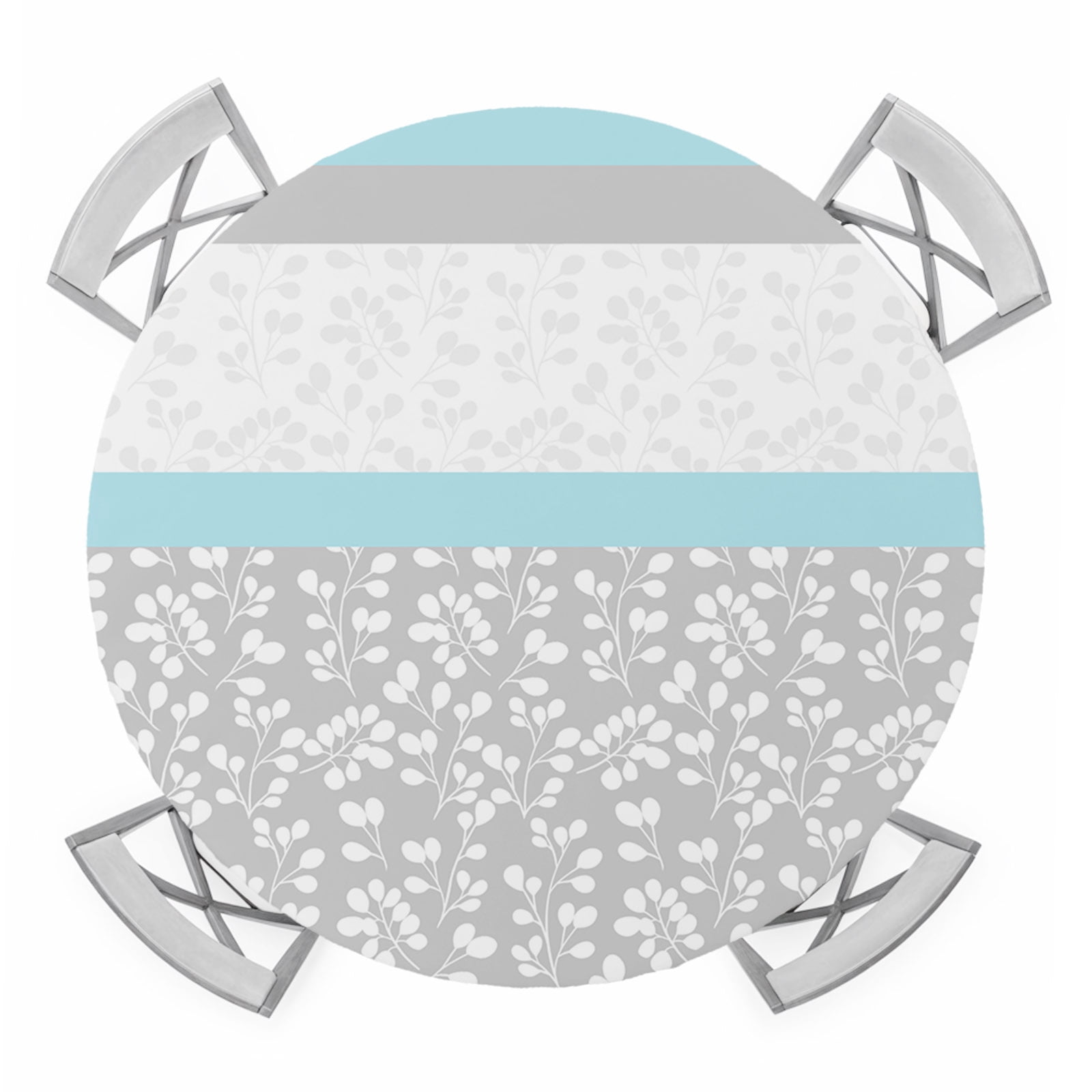 Abstract Sky Round Table Cover, Blue Grey Stripes Floral Plant Modern ...