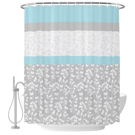 Abstract Sky Shower Curtain Set with Hooks, Blue Grey Stripes Floral ...