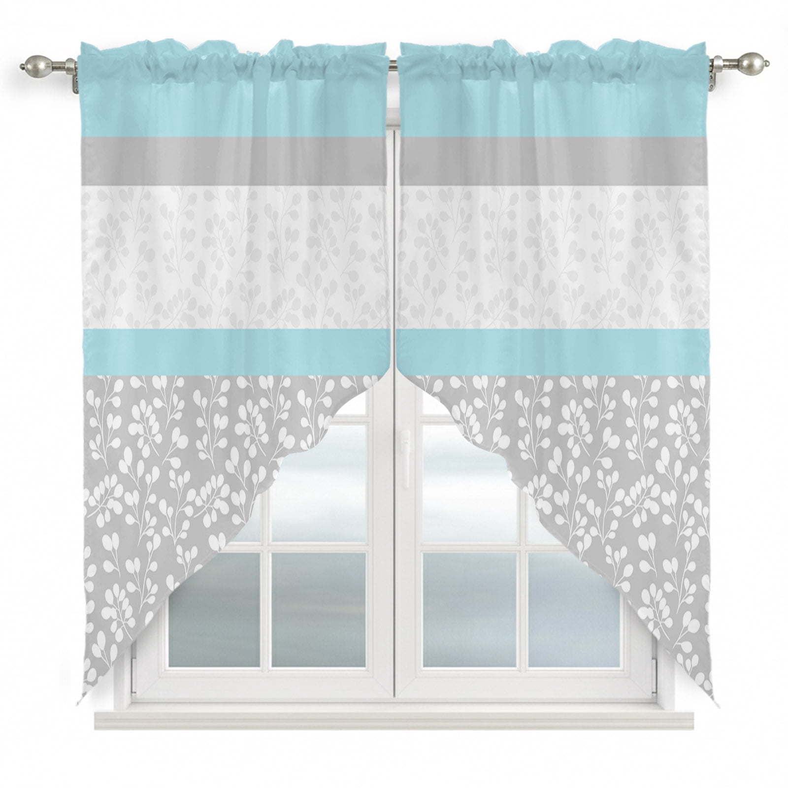 Abstract Sky Swag Curtain Valance for Window 2 Panels Blue Grey Stripes ...