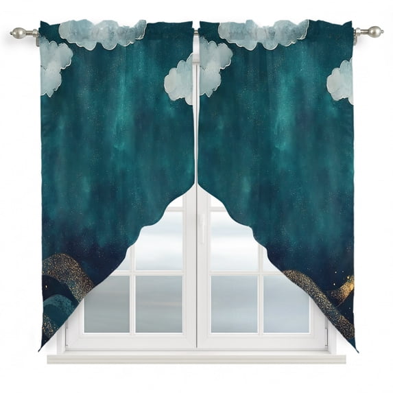 Abstract Sky Swag Curtain Valance for Window 2 Panels Cloud Wave Rod ...