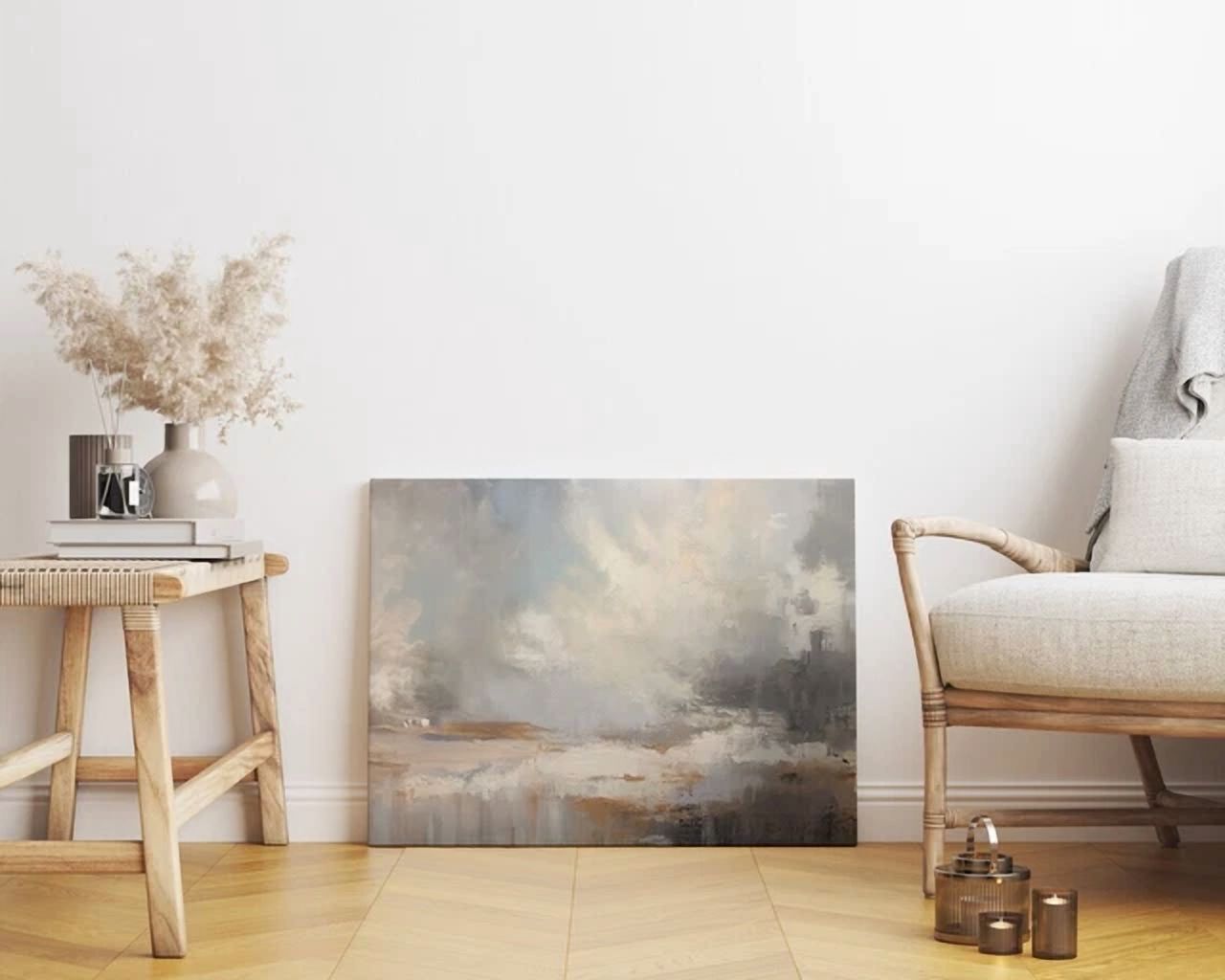 Abstract Sky White Grey Gold Art Painting Wall Art Home Decor Vintage ...