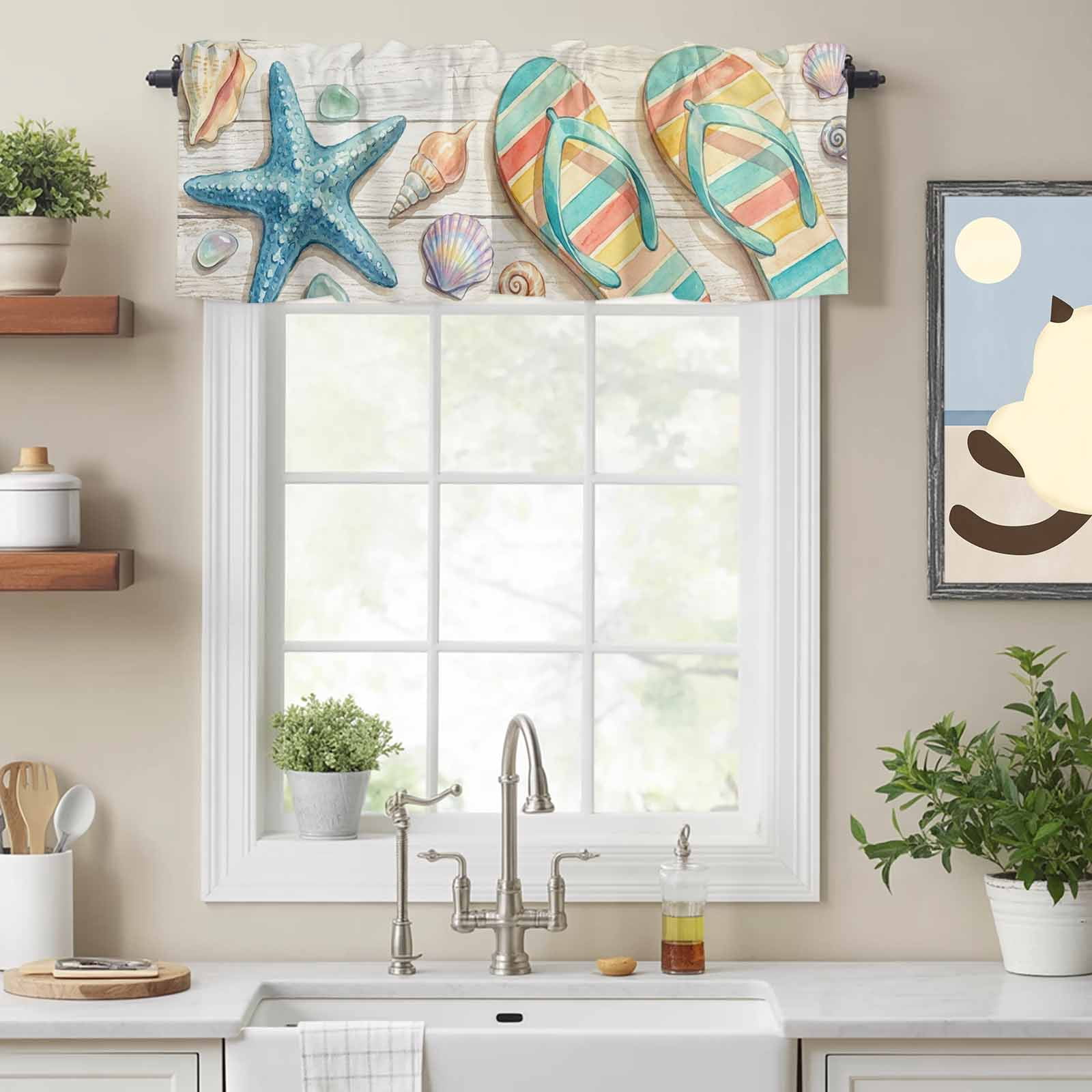 Abstract Slippers Sea Stars Shells on Wooden Valances for Windows ...