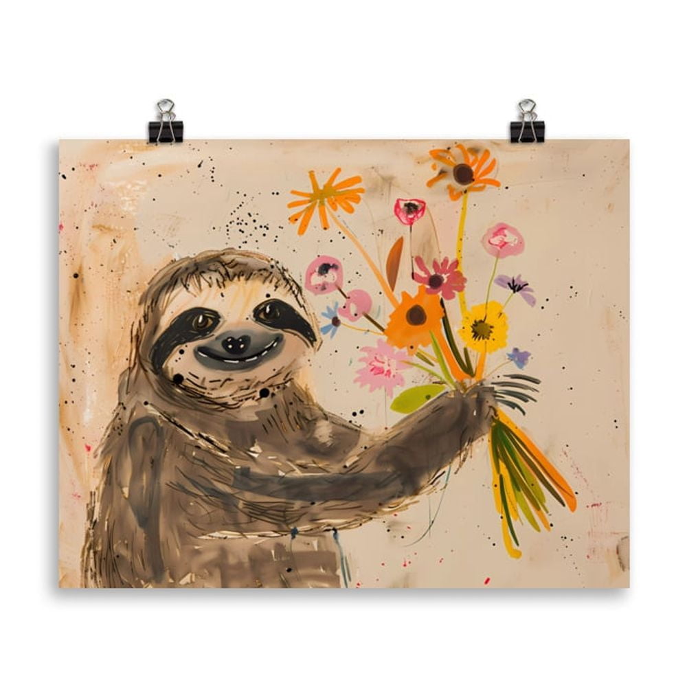 Abstract Sloth Painting Poster Animal Wall Art Boho Home Decor ...