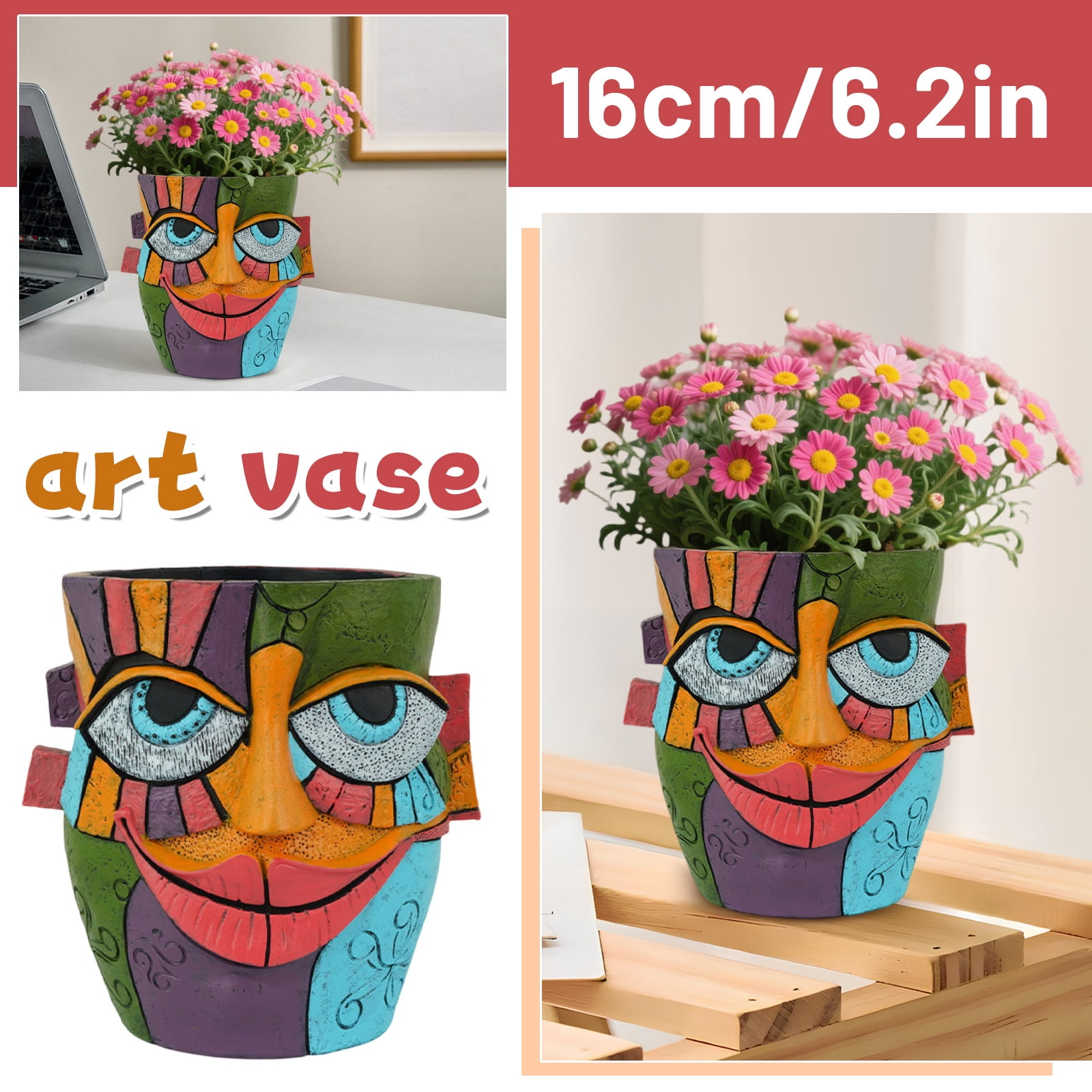 Abstract Smiling Face Flowerpot, Picasso-Style Artistic Ornament For ...
