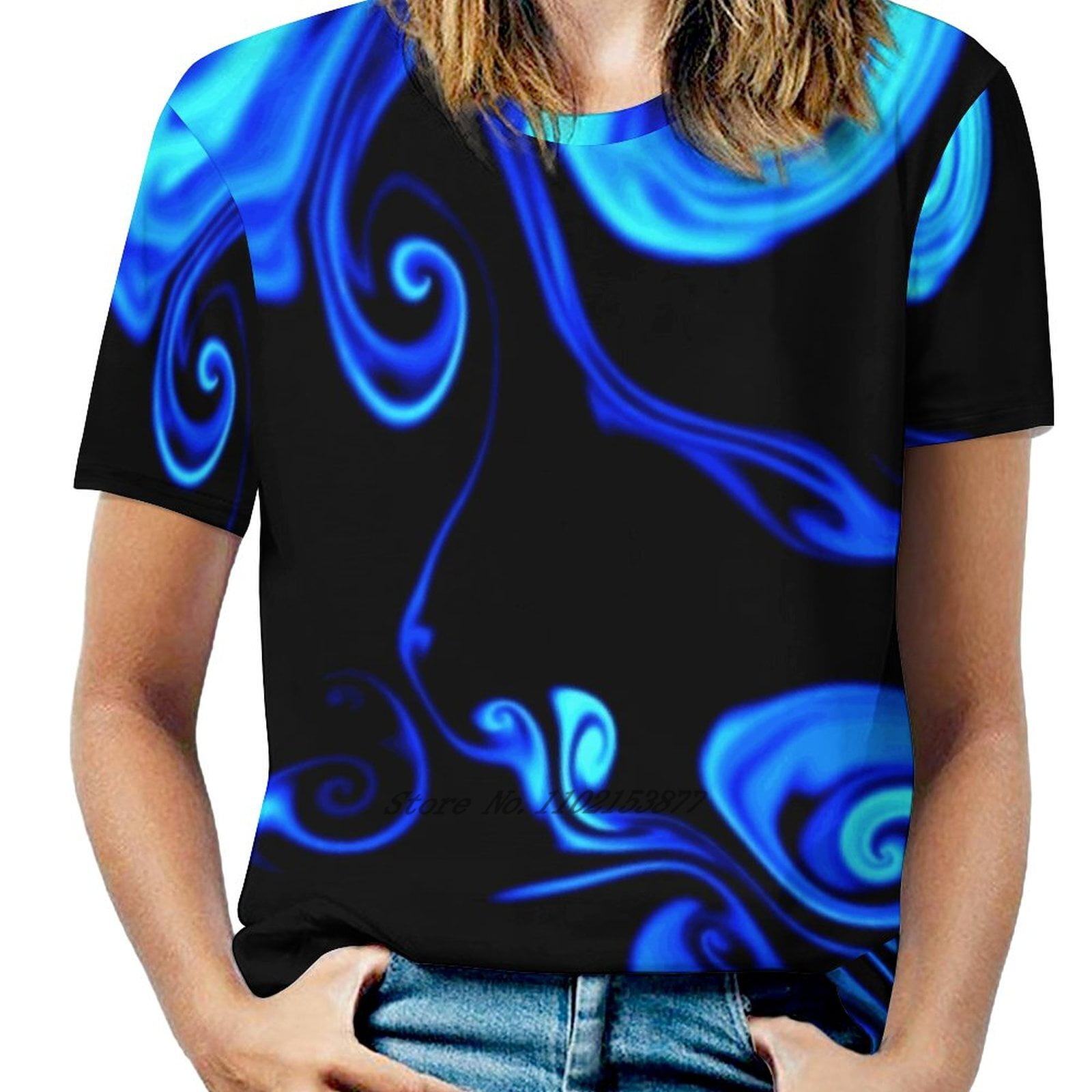 Abstract Smokey Blue Swirls Women'S Clothing V-Neck Tops Zipper Tee ...