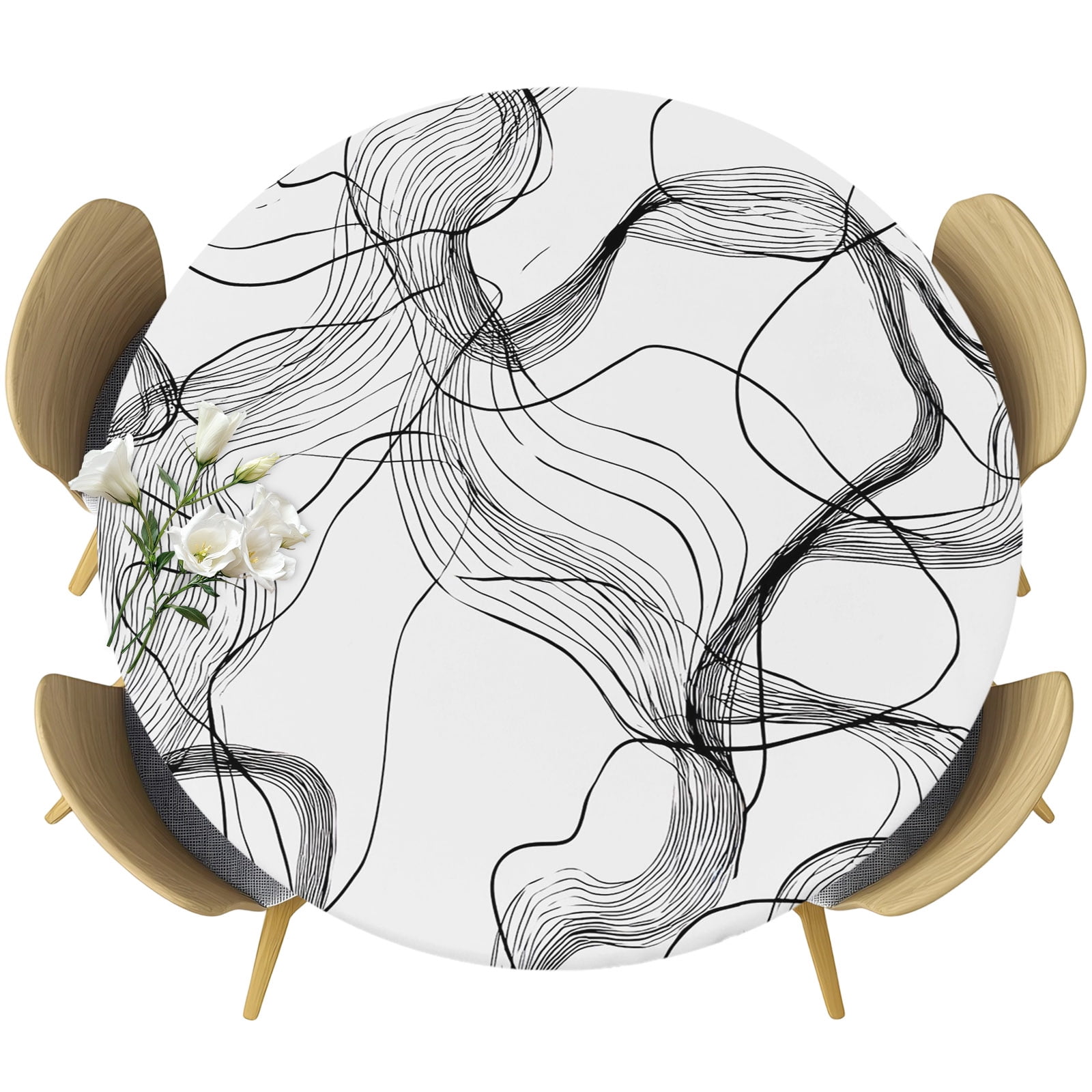 Abstract Smoky Waves Round Tablecloth 45-54 Inch Round Fitted Table ...
