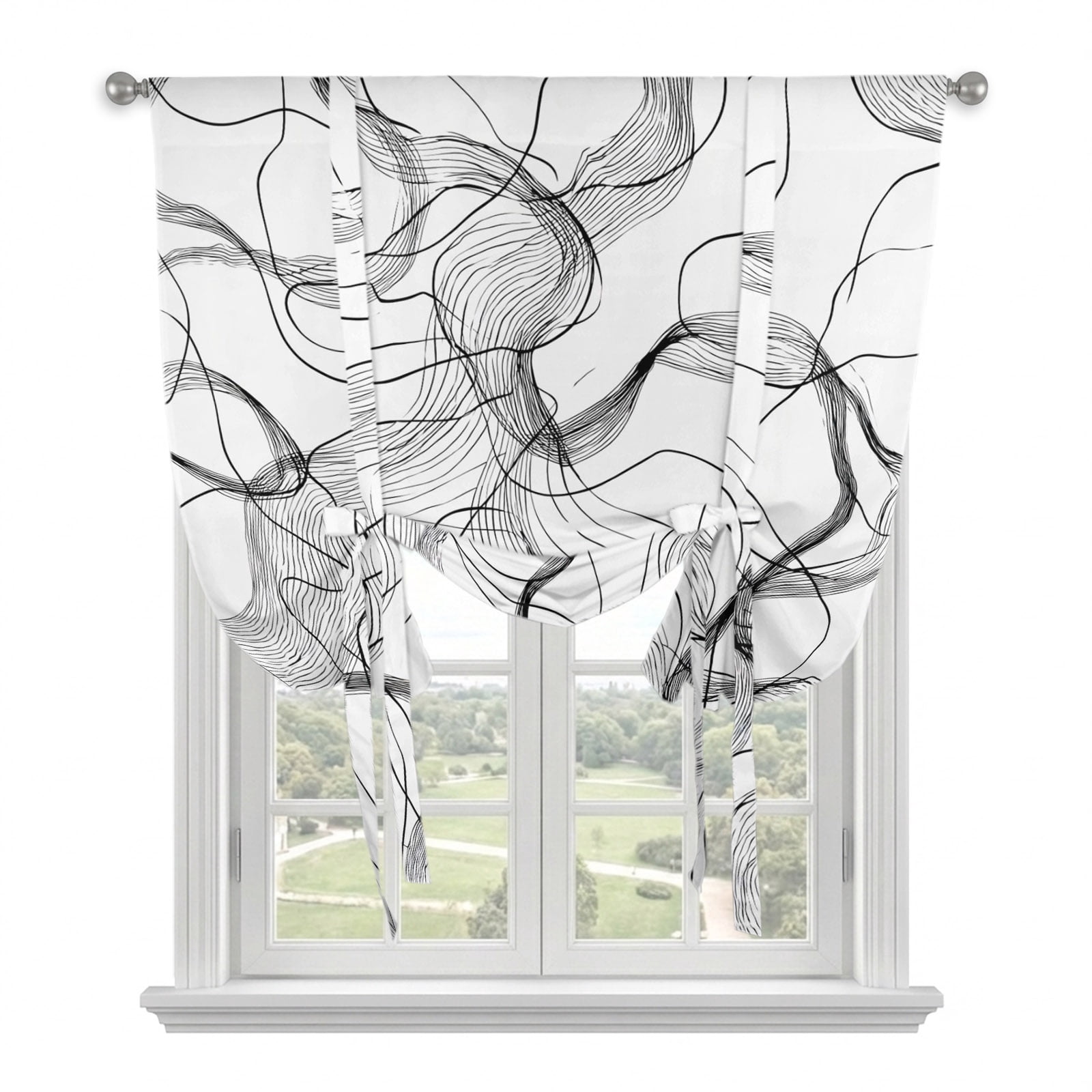 Abstract Smoky Waves Tie Up Curtains for Window, Thermal Insulated ...