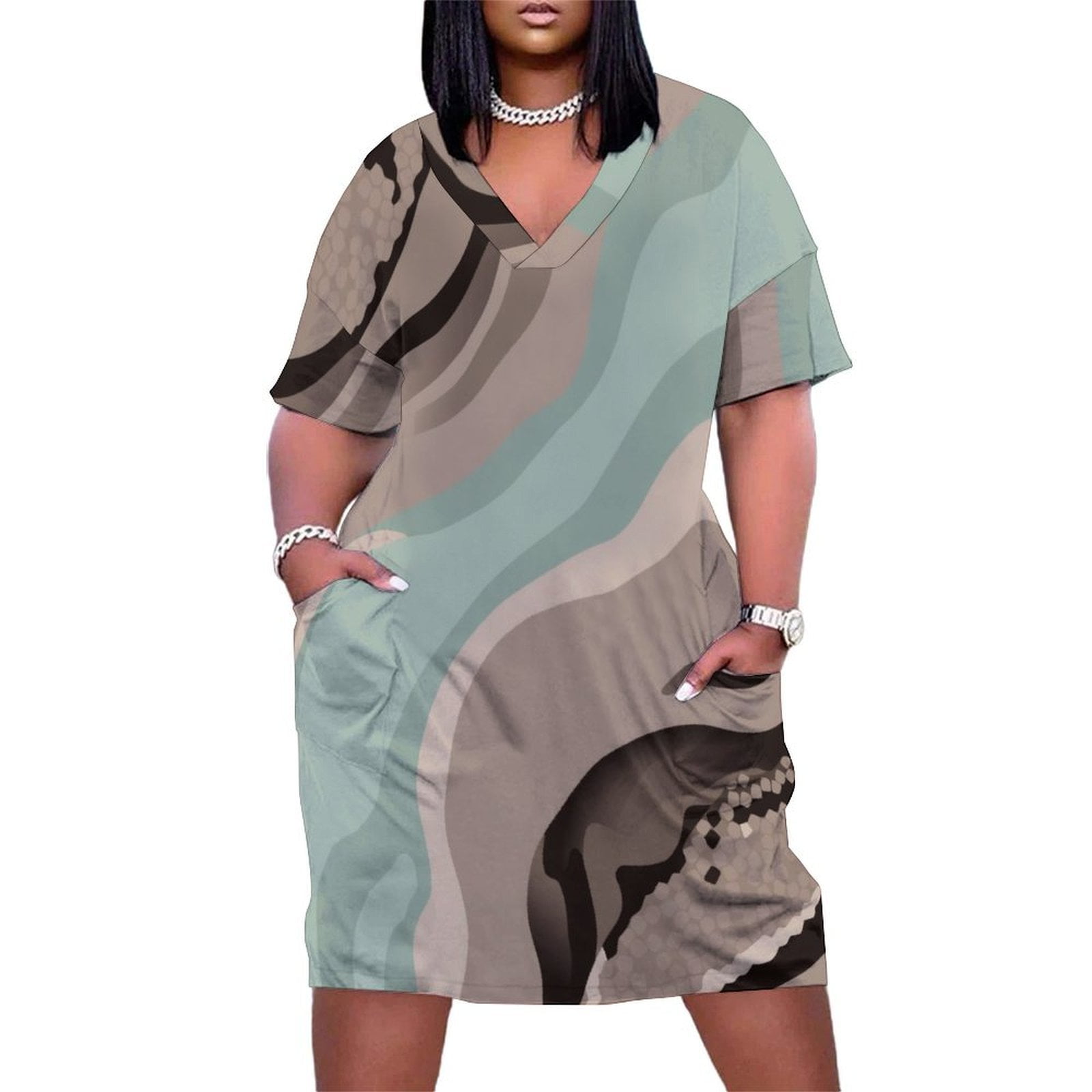 Abstract Snake Skin Pattern Dress Loose Pocket Dress Women Clothing 2025 New Arrivals Elegant ...