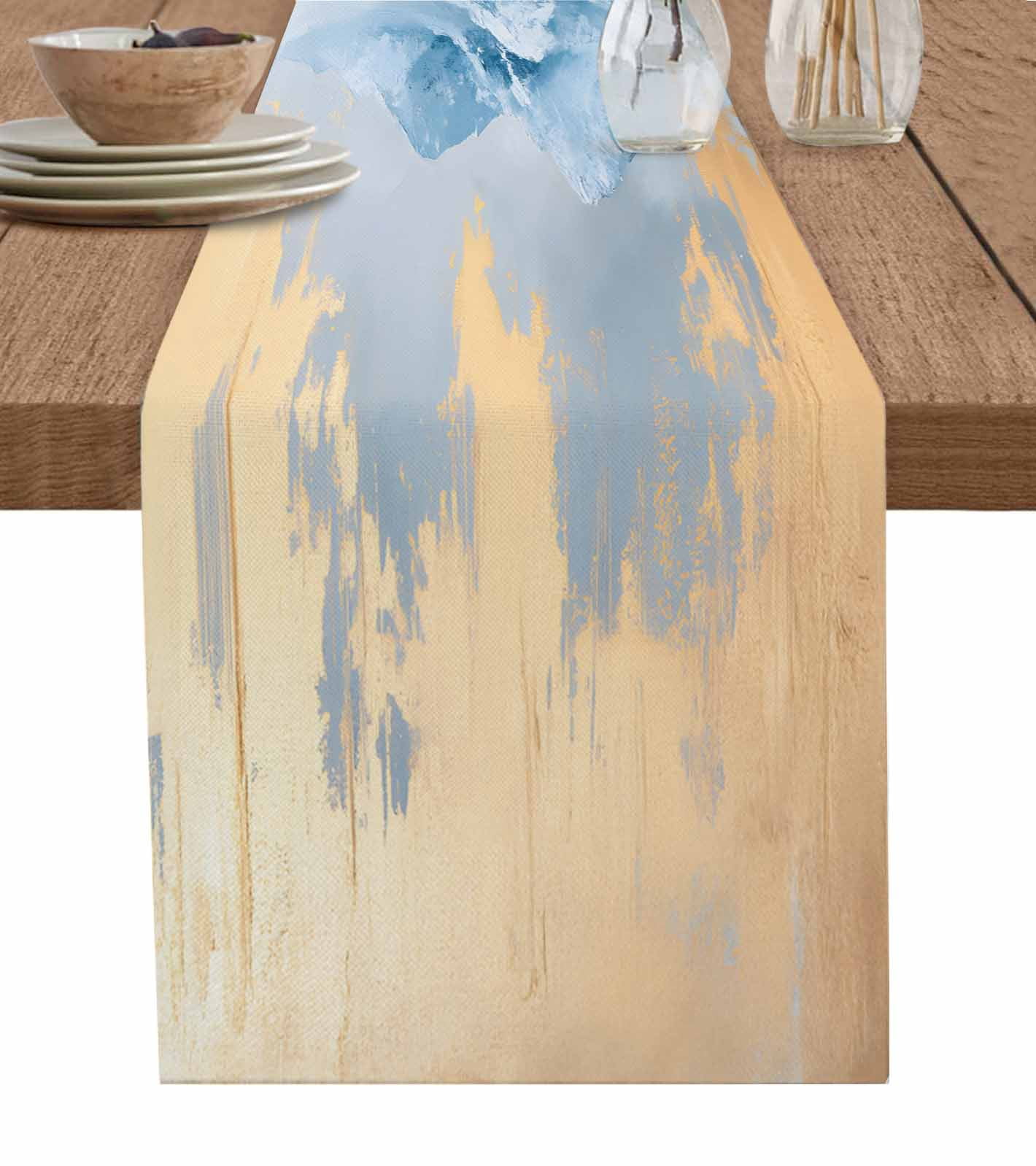 Abstract Snow Mountain Table Runner-Cotton Linen- 72 Inch Holiday ...