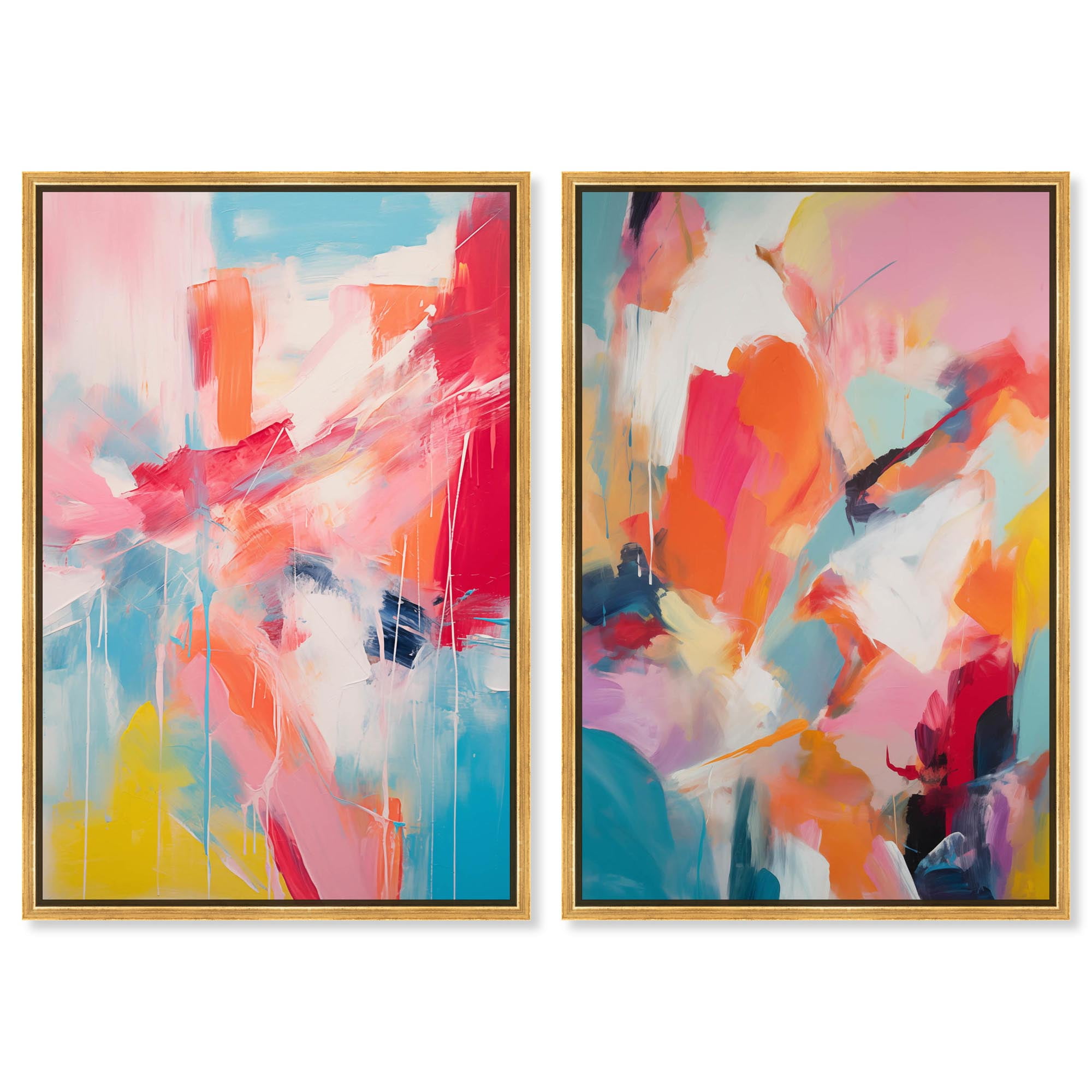 Abstract Sober Set Canvas Set of 2 Maximalist Art by Art Remedy, Gold ...