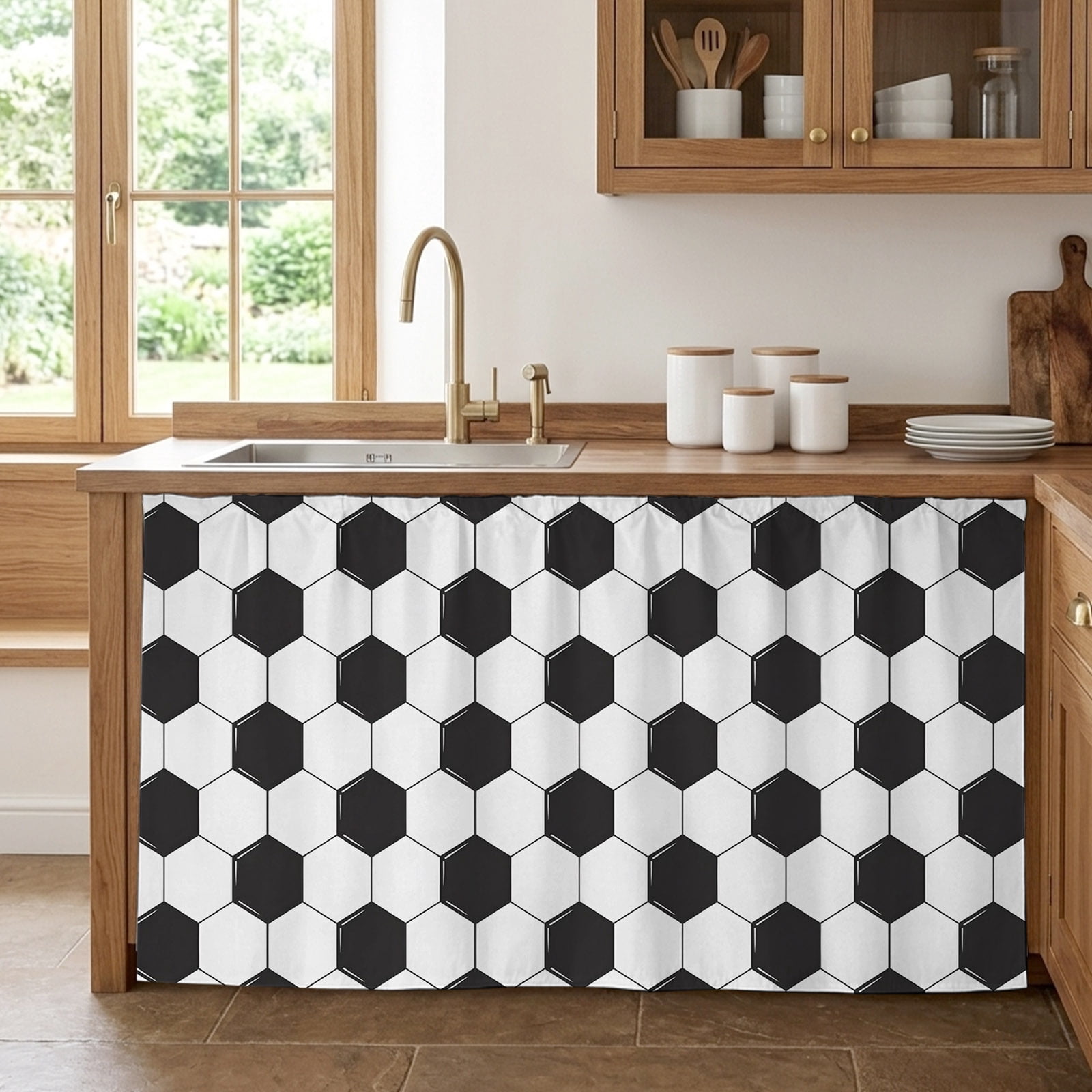 Abstract Soccer Skin Cabinet Curtains for Kitchen 28"Wx51"L, Modern ...