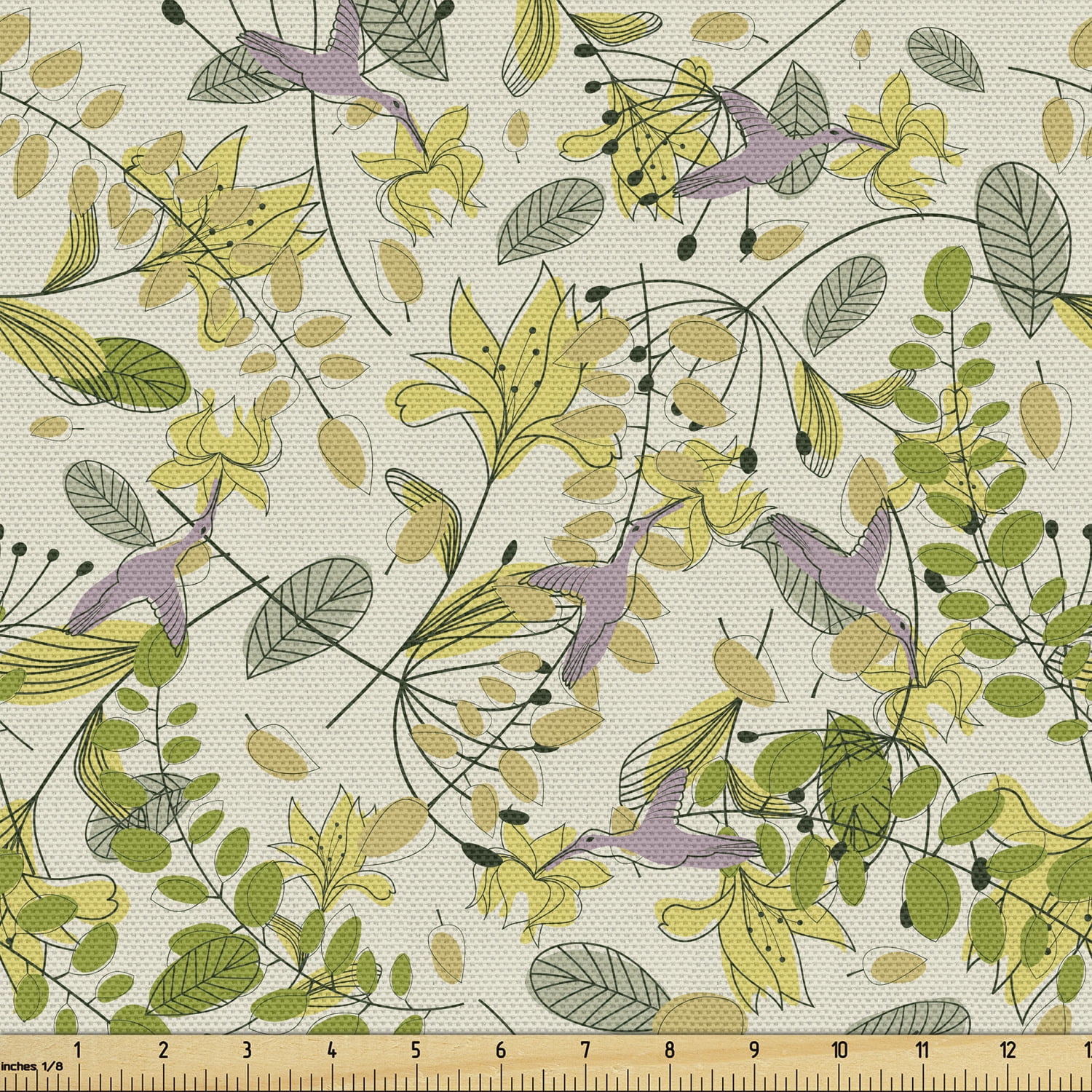 Ambesonne Abstract Fabric by the Yard Upholstery, Garden Plants Floral ...