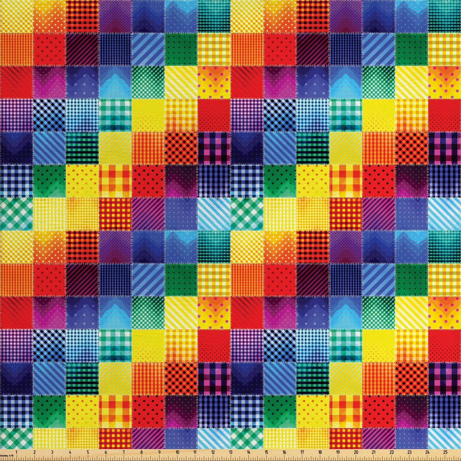 Abstract Sofa Upholstery Fabric by the Yard, Rainbow Colored Square ...