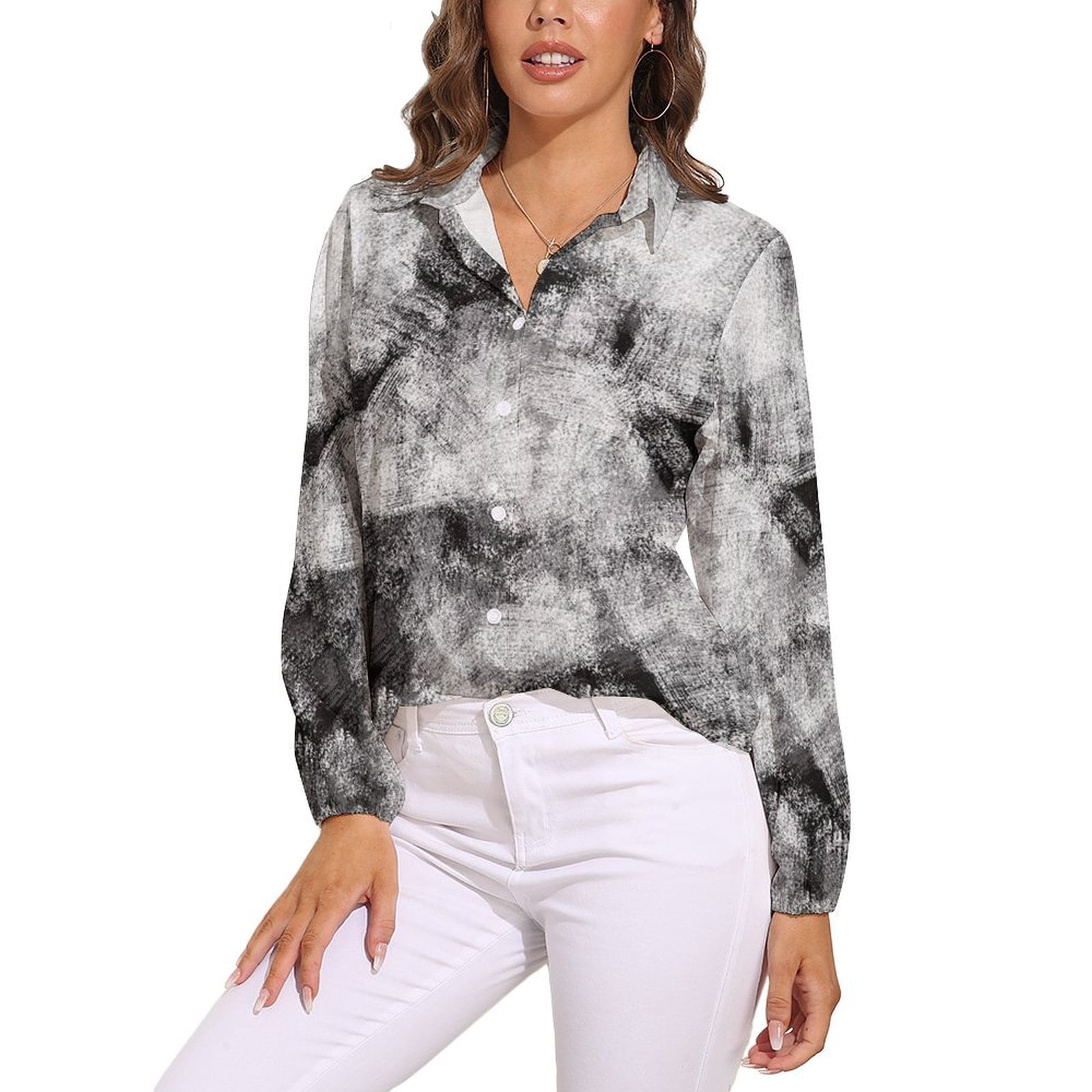 Abstract Soft Color Long Sleeve Blouse Woman Streetwear Casual Shirts ...
