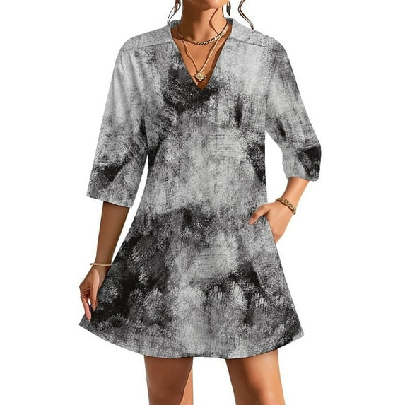 Abstract Soft Color Womens Dress With Pockets Summer V Neck 3/4 Sleeve ...