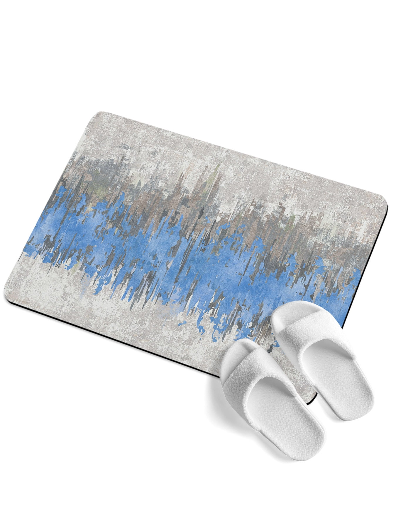 Abstract Soft Diatomaceous Earth Mat, Blue Grey Graffiti Silhouette Art ...