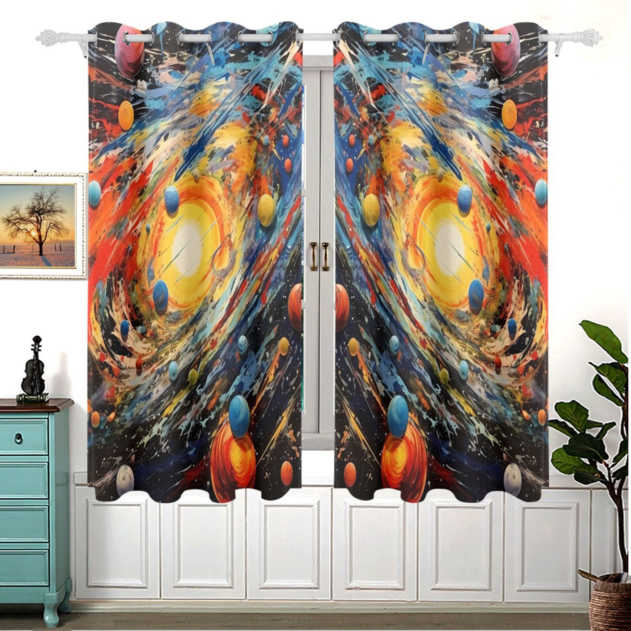 Abstract Solar System Blackout Curtains 2 Panels Set Grommet Drapes for ...