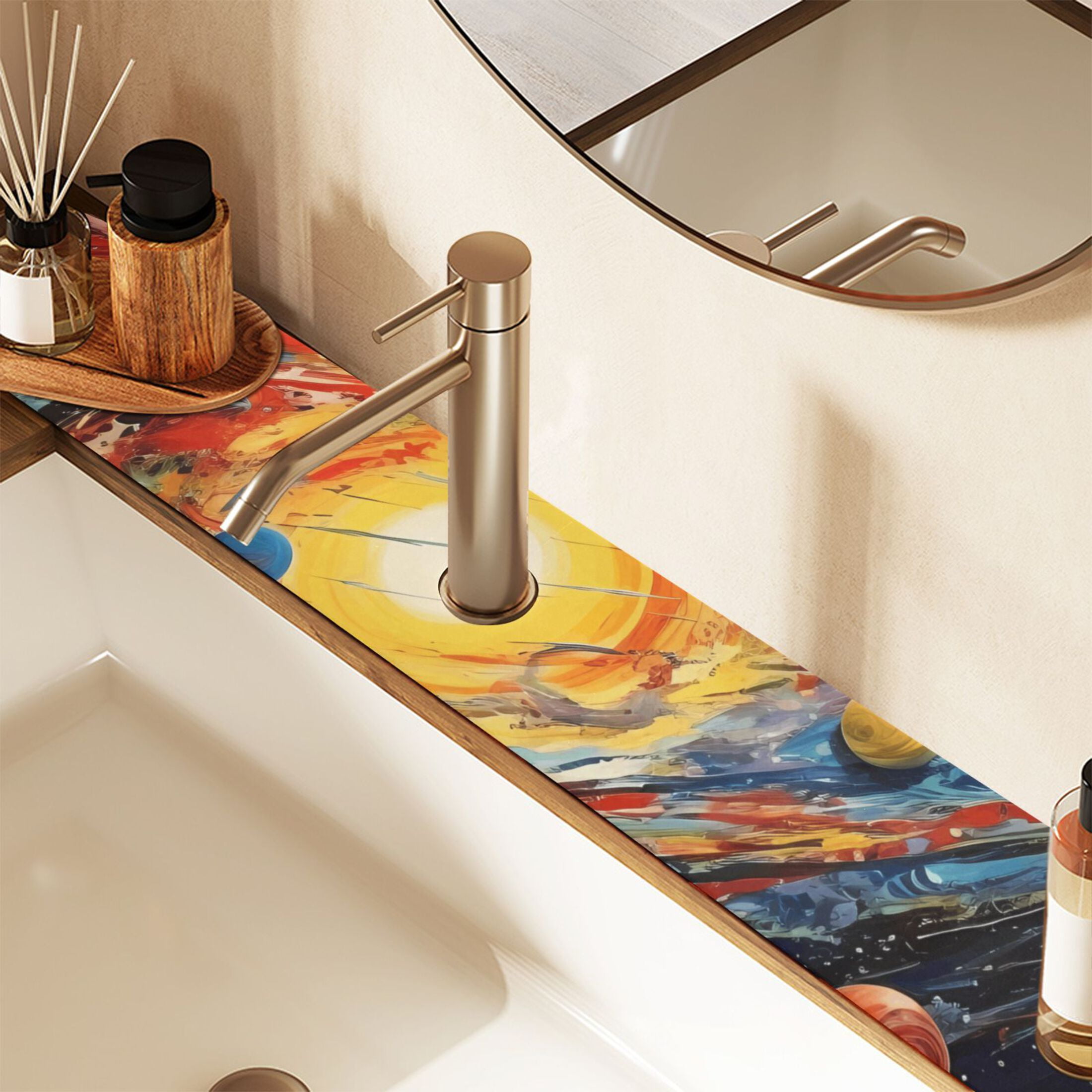 Abstract Solar System Faucet Mat for Kitchen Sink 30'' Sink Splash ...