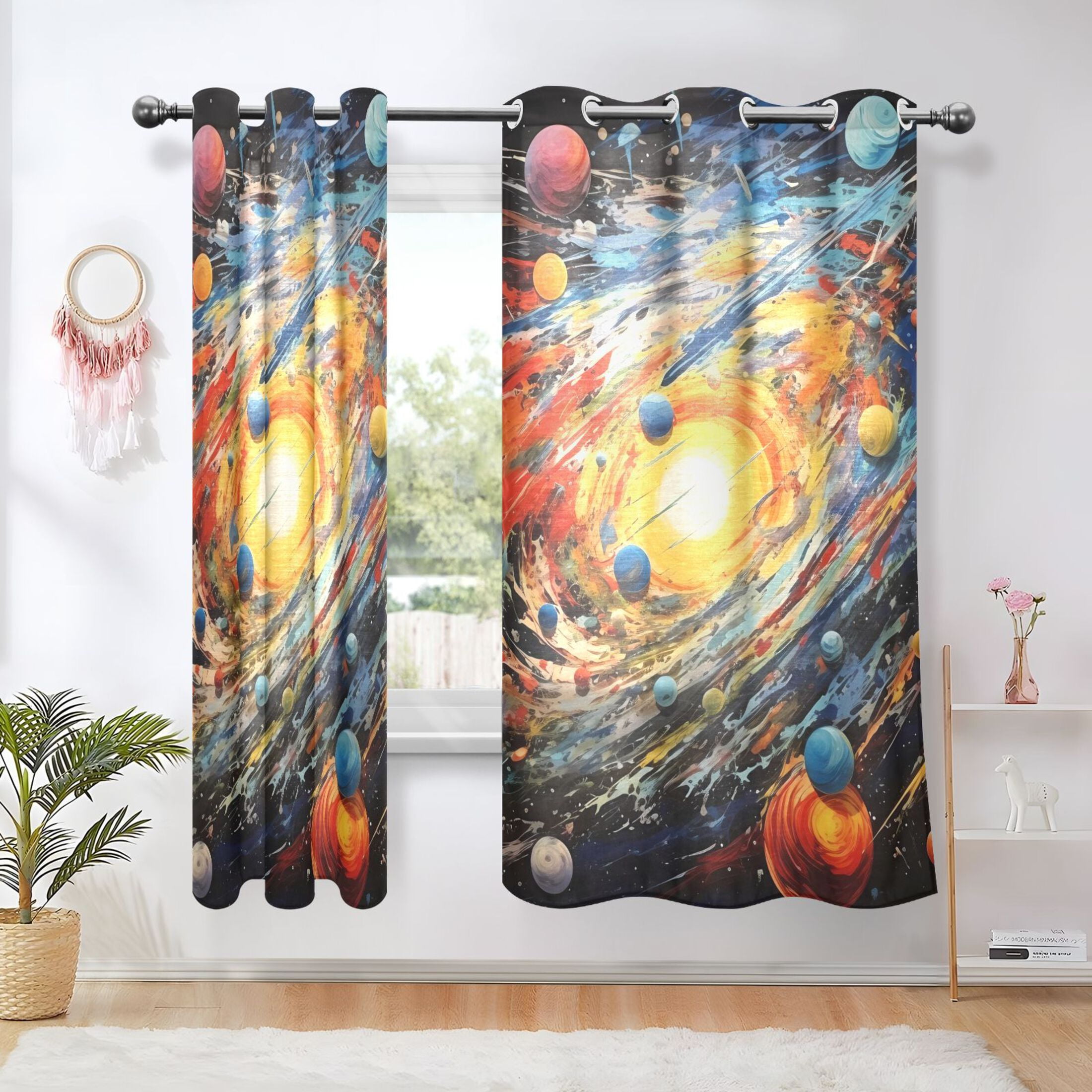 Abstract Solar System Sheer Curtains 2 Panels Set Grommet Drapes for ...