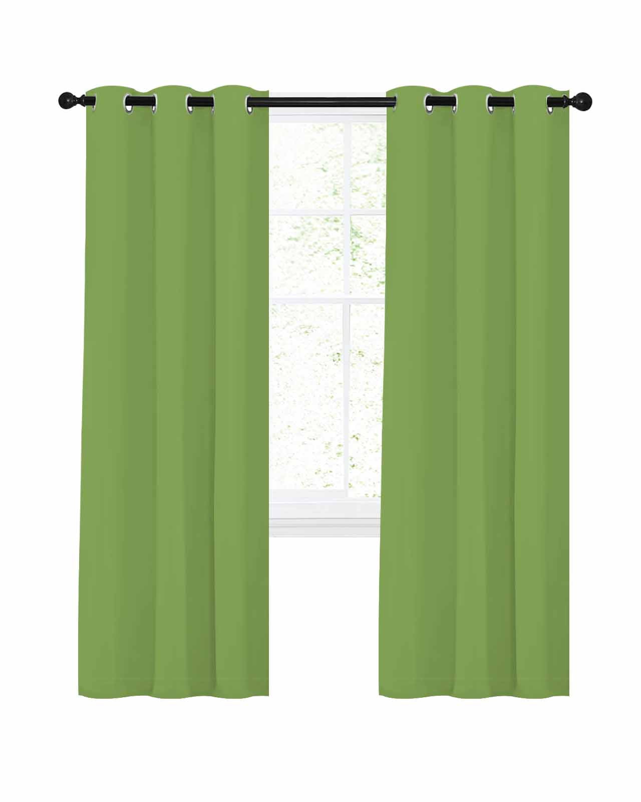 Abstract Solid Color Blackout Curtains 2 Panels, Simple Avocado Green ...
