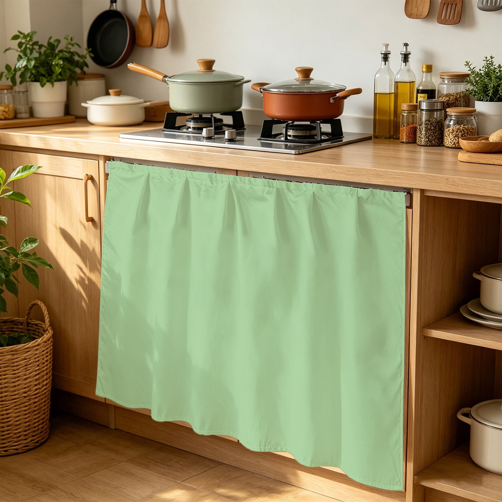 Abstract Solid Color Cabinet Curtains 35" W x 35" L, Simple Avocado Low ...