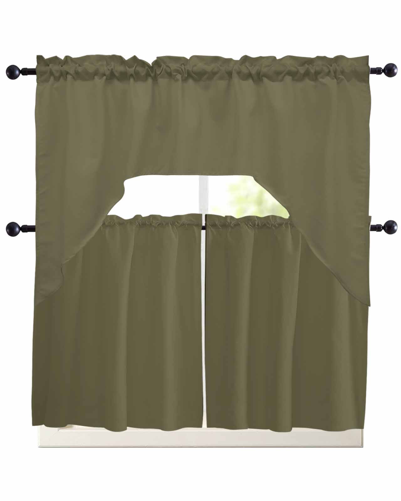 Abstract Solid Color Swag Valance and Tier Curtains Set Simple Avocado ...