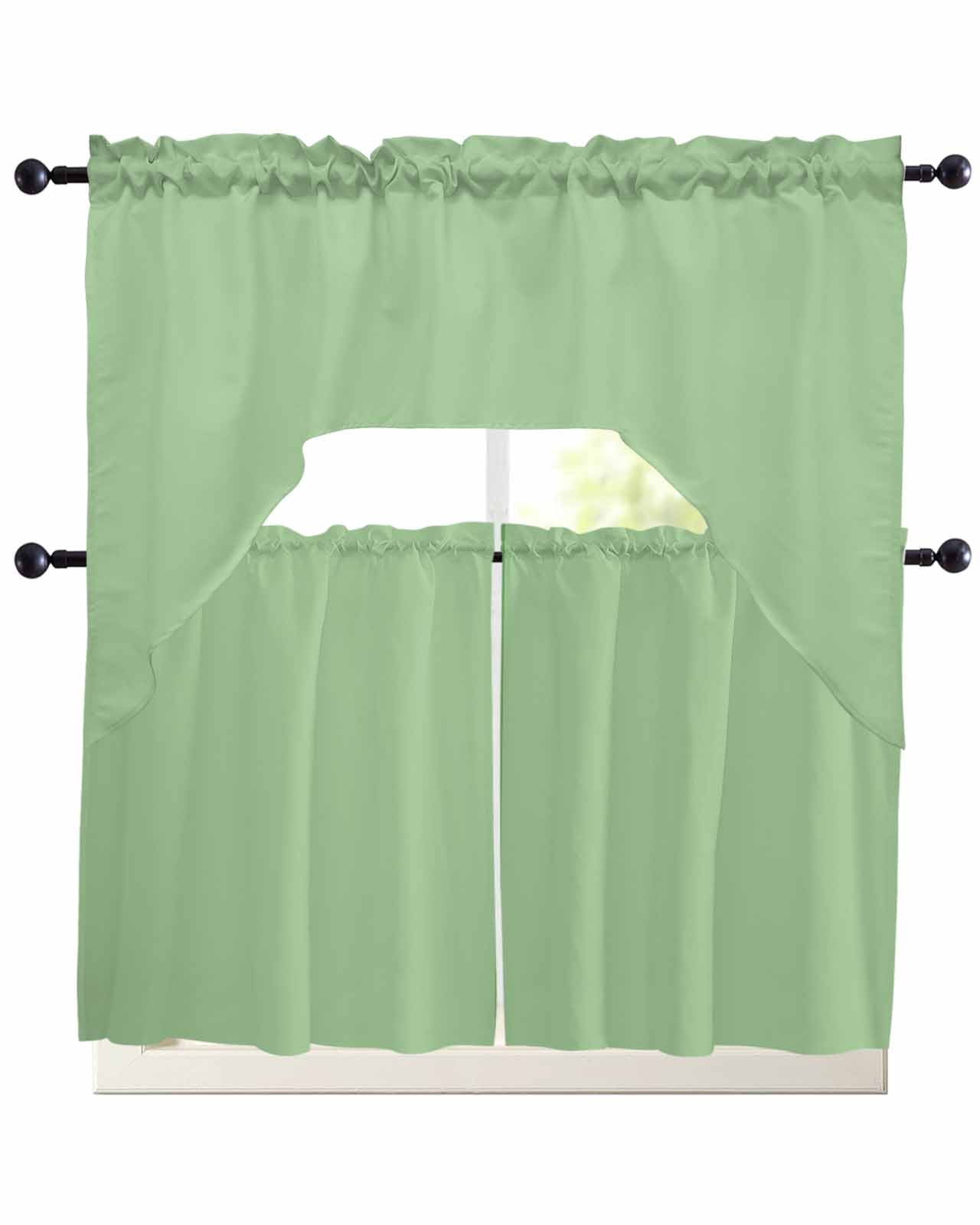 Abstract Solid Color Swag Valance and Tier Curtains Set Simple Avocado ...