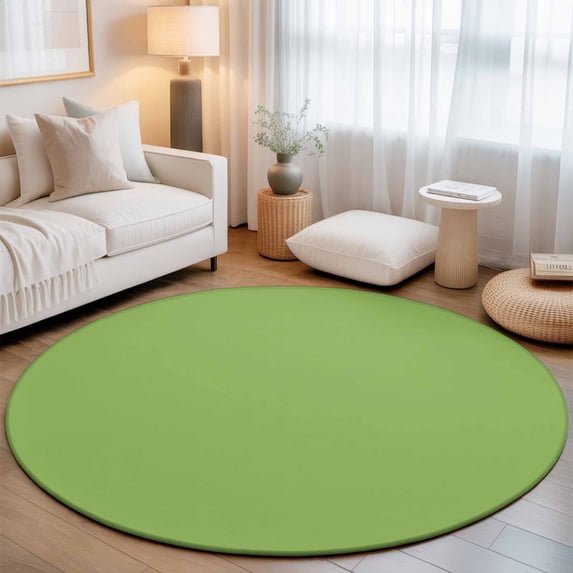 Abstract Solid Color Washable Round Area Rug 3 ft, Simple Avocado Green ...