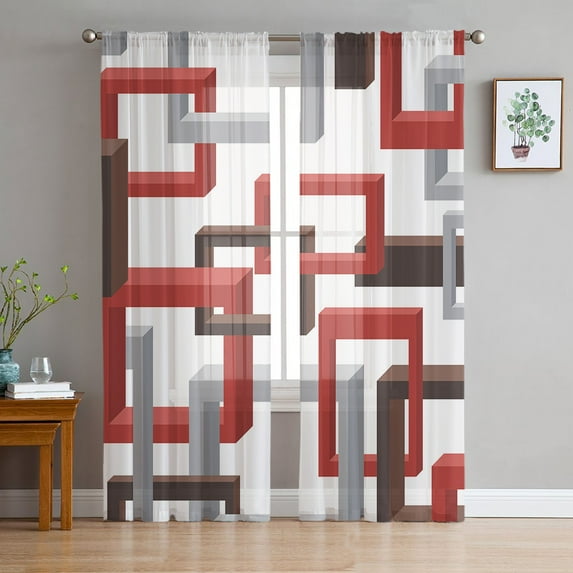 Abstract Solid Geometry Mid Century Sheer Curtains Living Room Bedroom ...