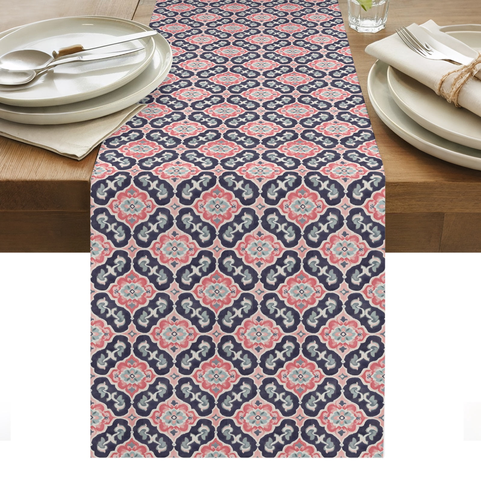 Abstract Southwest Ethnic Floral Pattern Table Runner 13x48in Non-Slip ...
