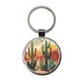 Abstract Southwestern Cactus Desert Design Metal Round Keychain ...