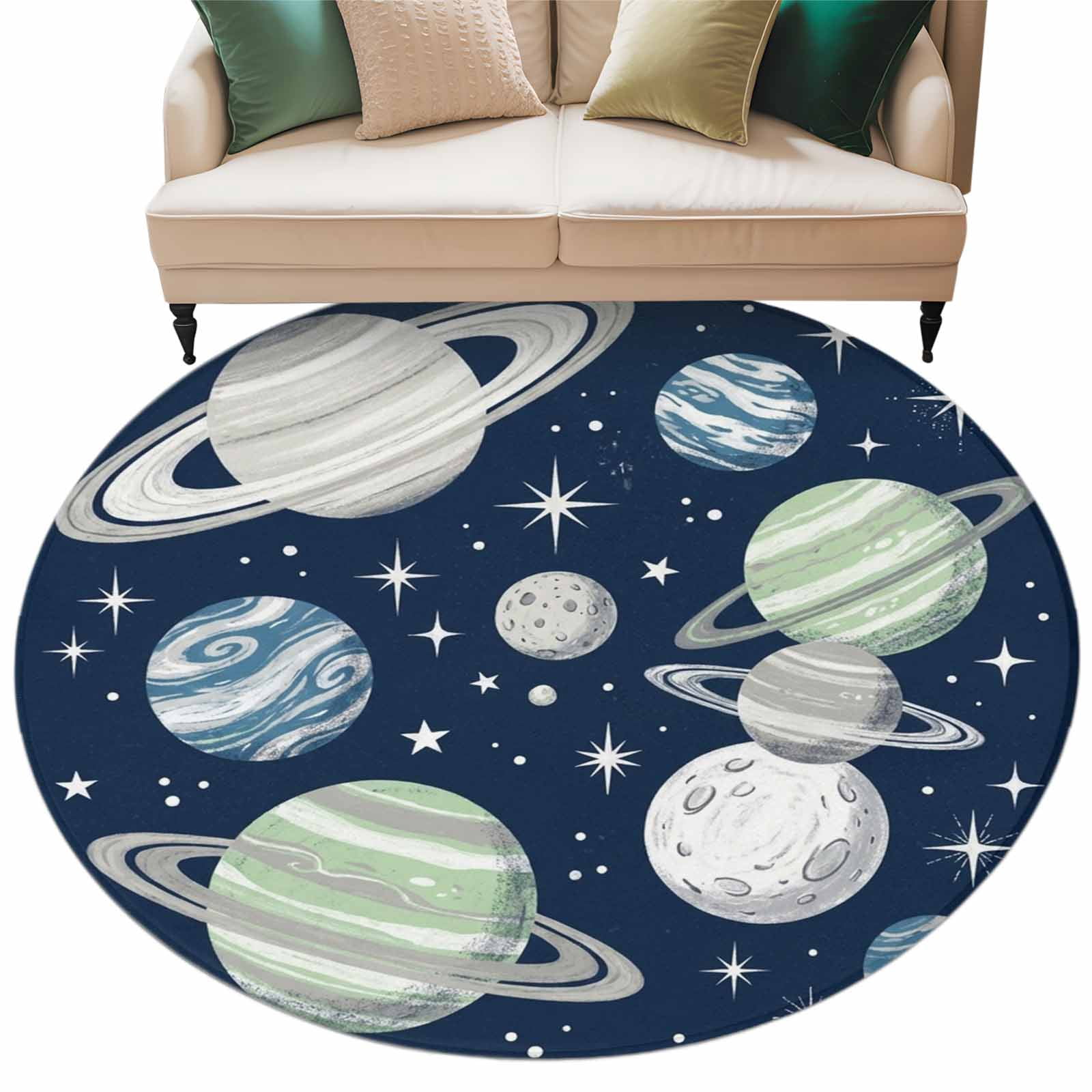 Abstract Space Round Rug 7ft Washable Circle Rugs Non Slip Modern Chic ...