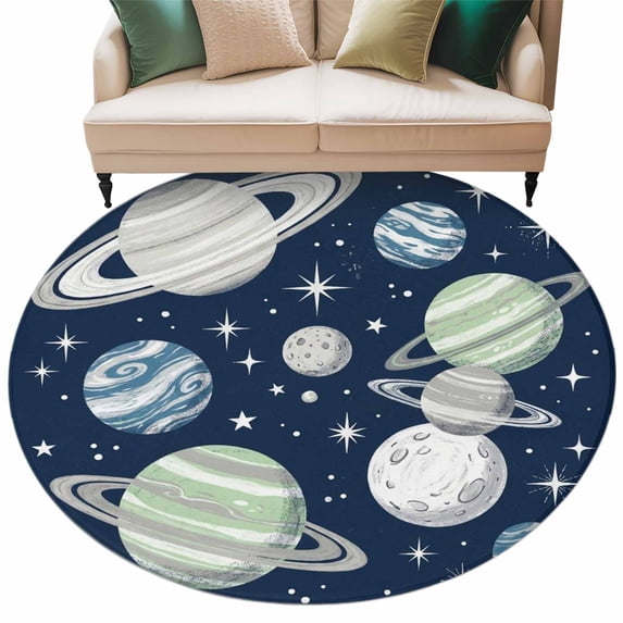 Abstract Space Round Rug 7ft Washable Circle Rugs Non Slip Modern Chic ...