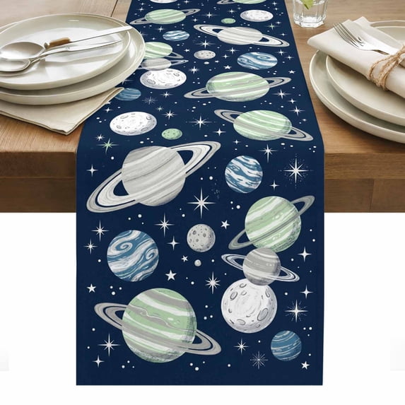 Abstract Space Table Runner Modern Chic Universes Navy Blue ...