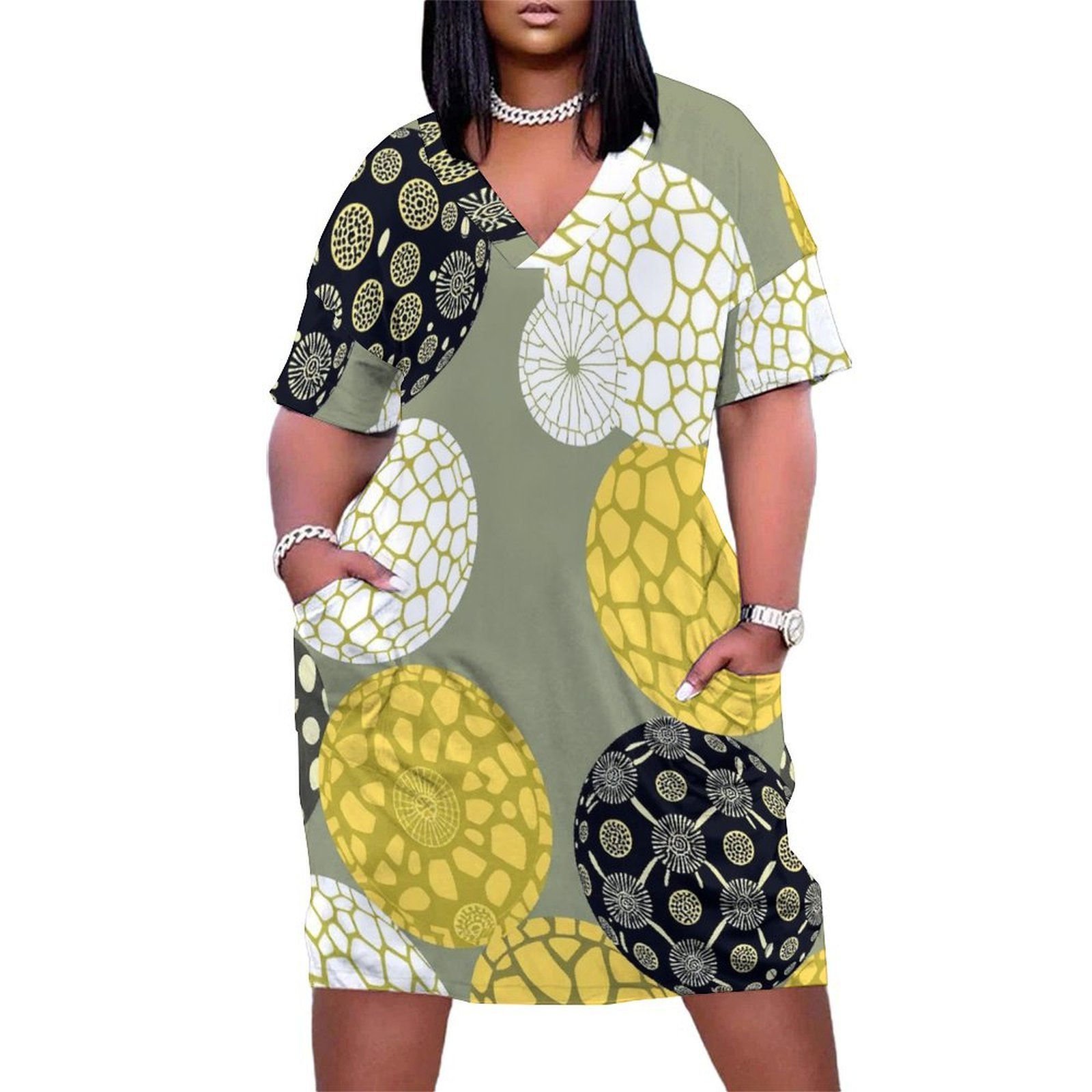 Abstract Sphere Pattern Loose Pocket Dress Women
