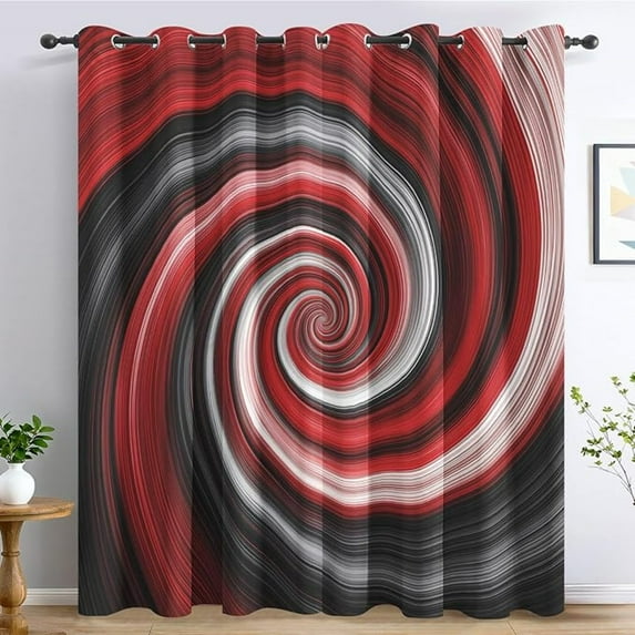 Abstract Spiral Curtains for Living Room, Thermal Insulated Red Black ...